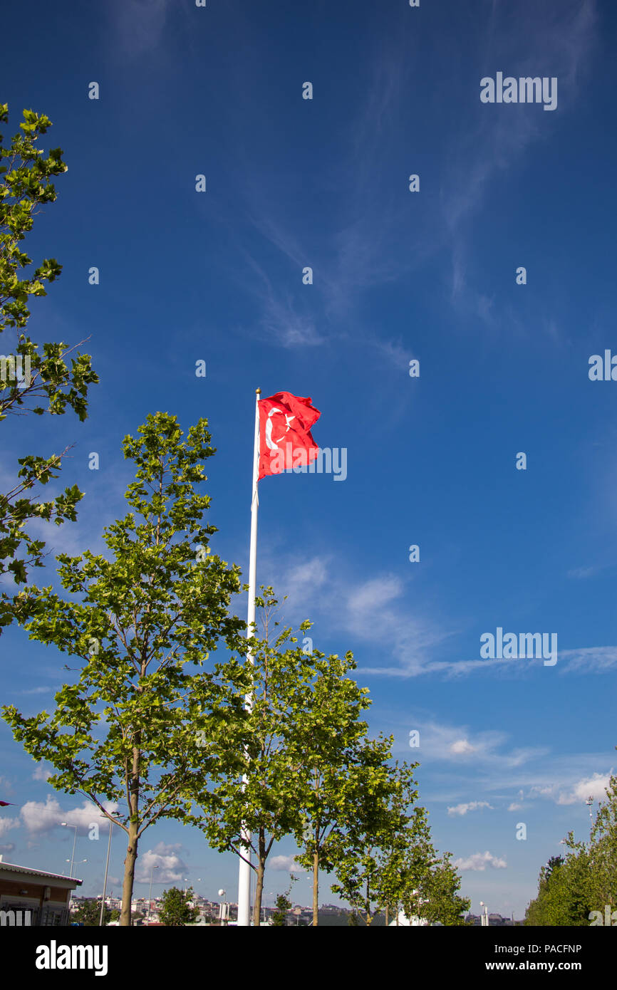 Turkish national flag hang in view in open air Stock Photo - Alamy