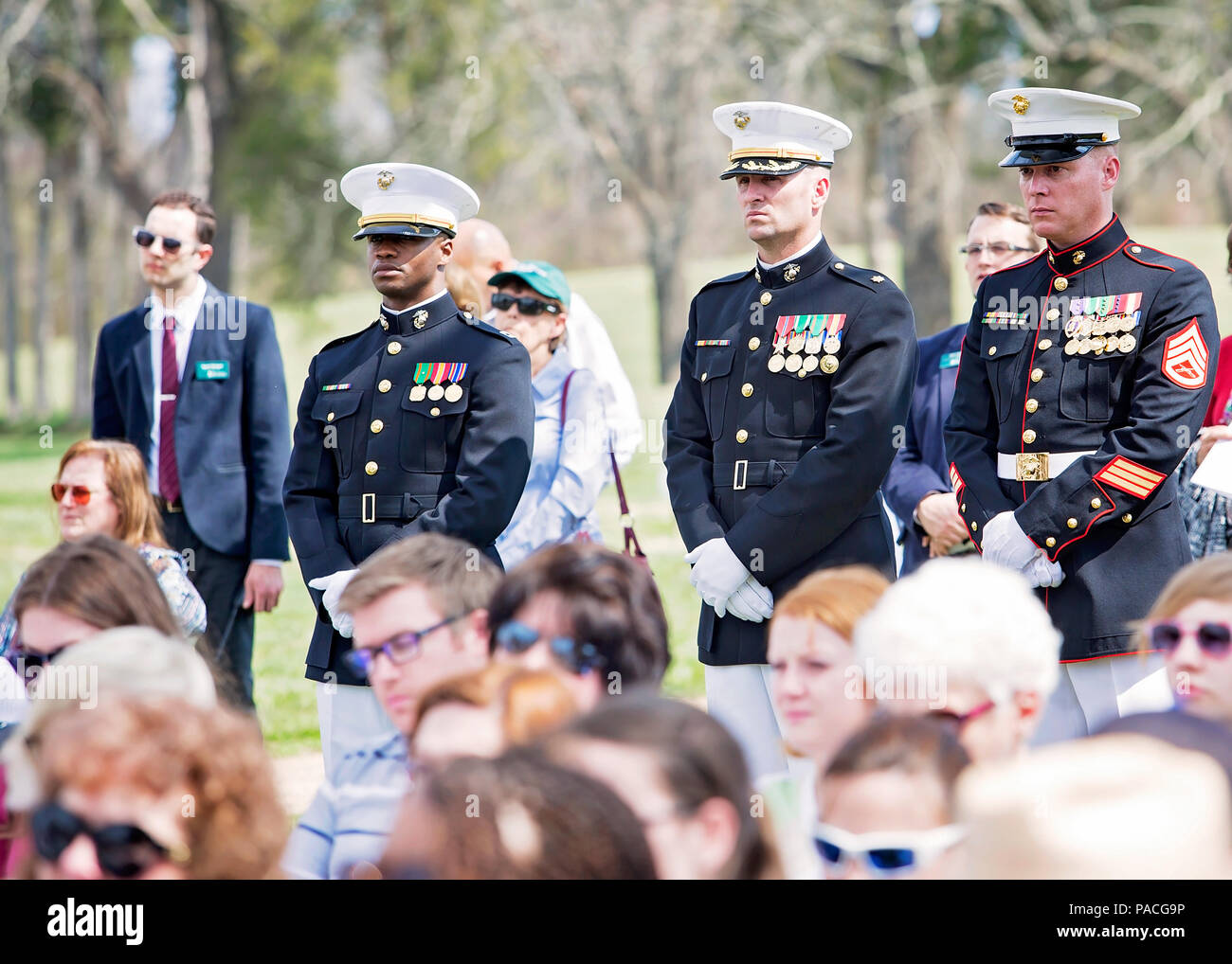 U.S. Marines from Marine Corps Base Quantico observe the Madison wreath ...