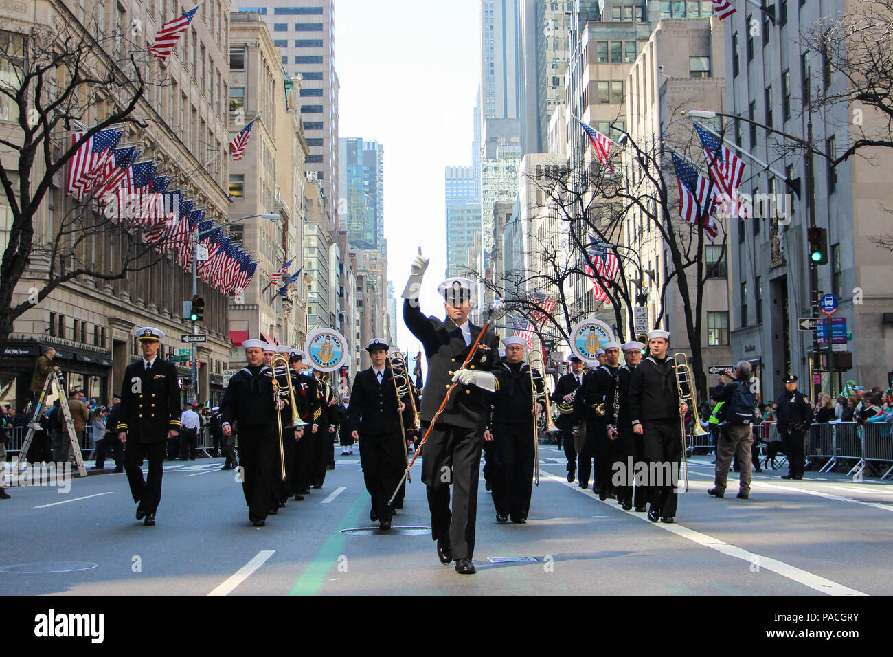 Navy Band Northeast marches up Fifth Avenue during the 255th St ...