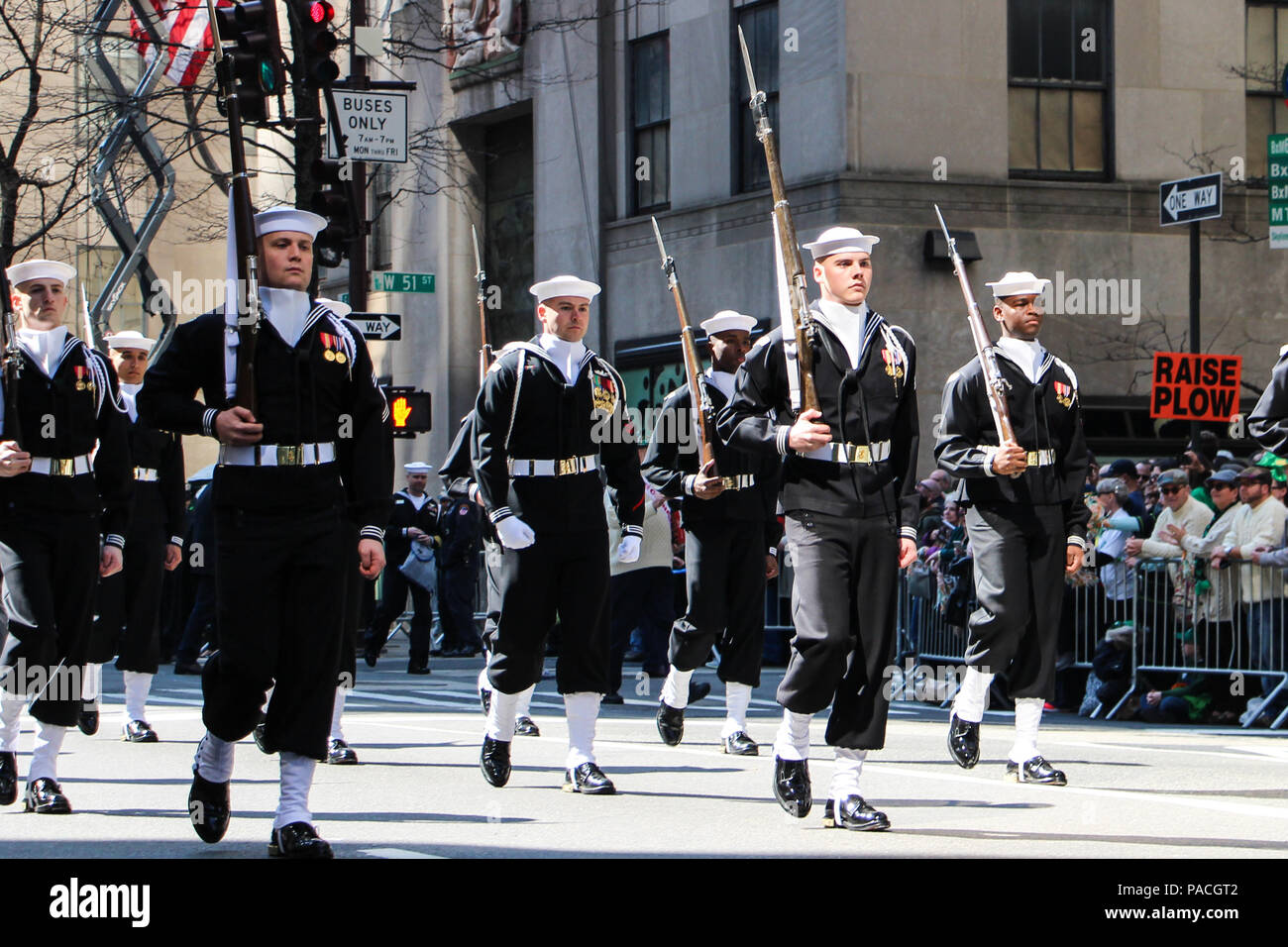 Sailors from the U.S. Navy Ceremonial Guard march up Fifth Avenue ...