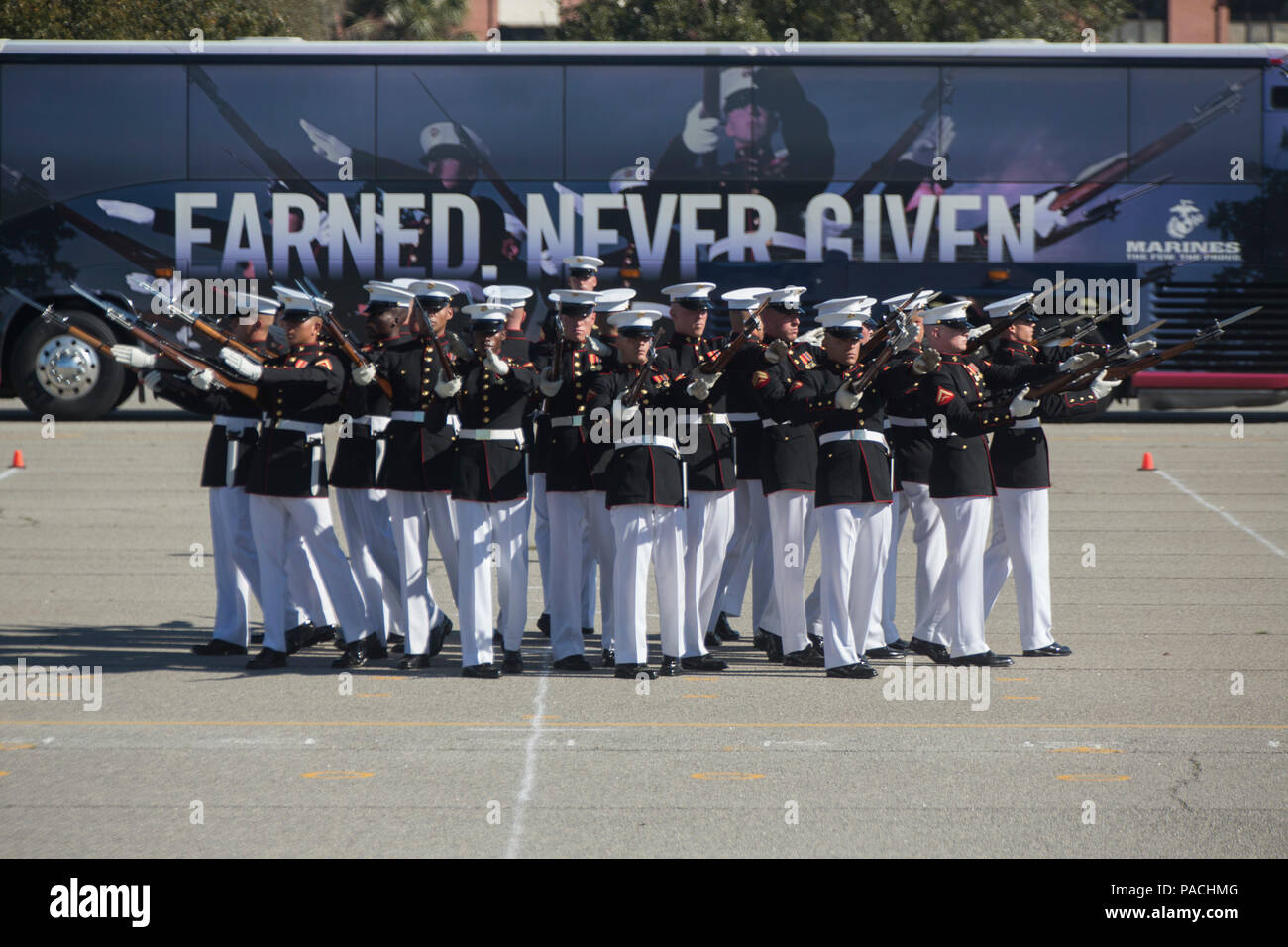 The U.S. Marine Corps Silent Drill Platoon perform at the Peatross ...