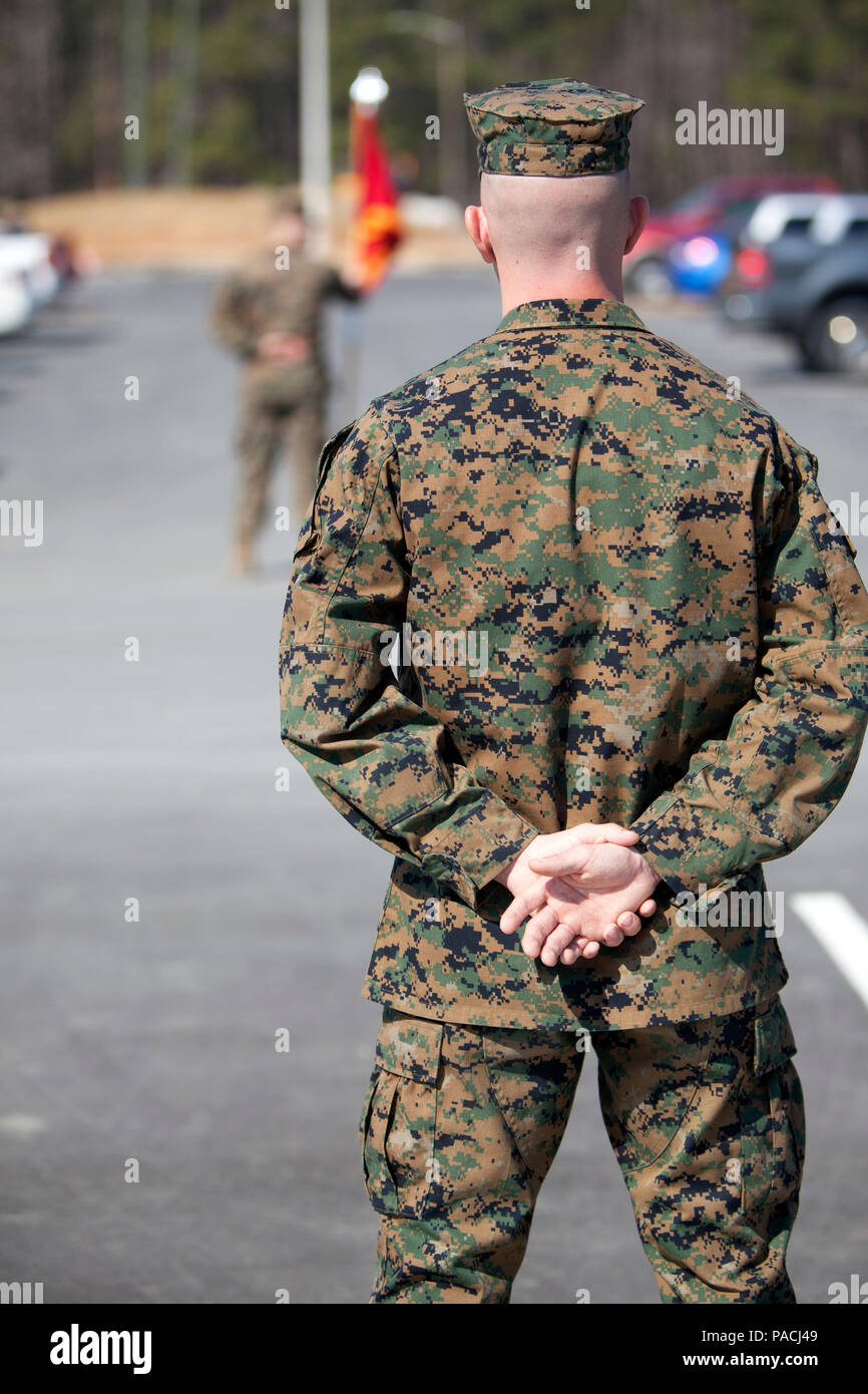 Cpl. Joseph Currey stands in front of a formation during an award ...