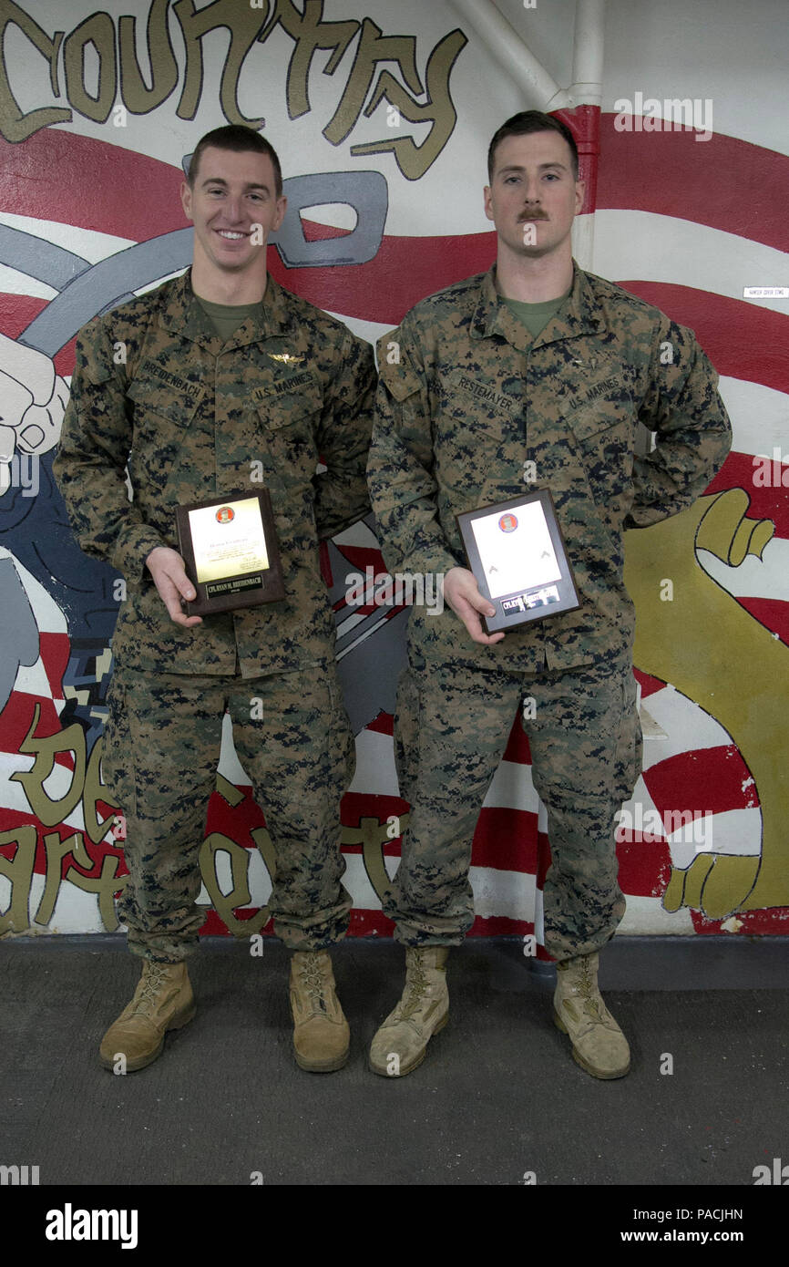 At sea. (March 18, 2016)-U.S. Marines Cpl. Ryan Breidenbach and Cpl ...