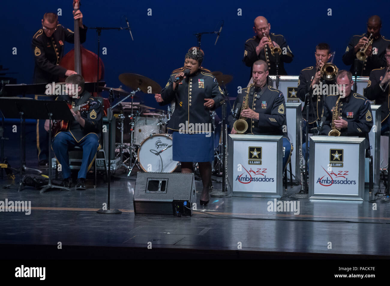 Master Sgt. Marva Lewis, featured vocalist, excites the crowd as she ...