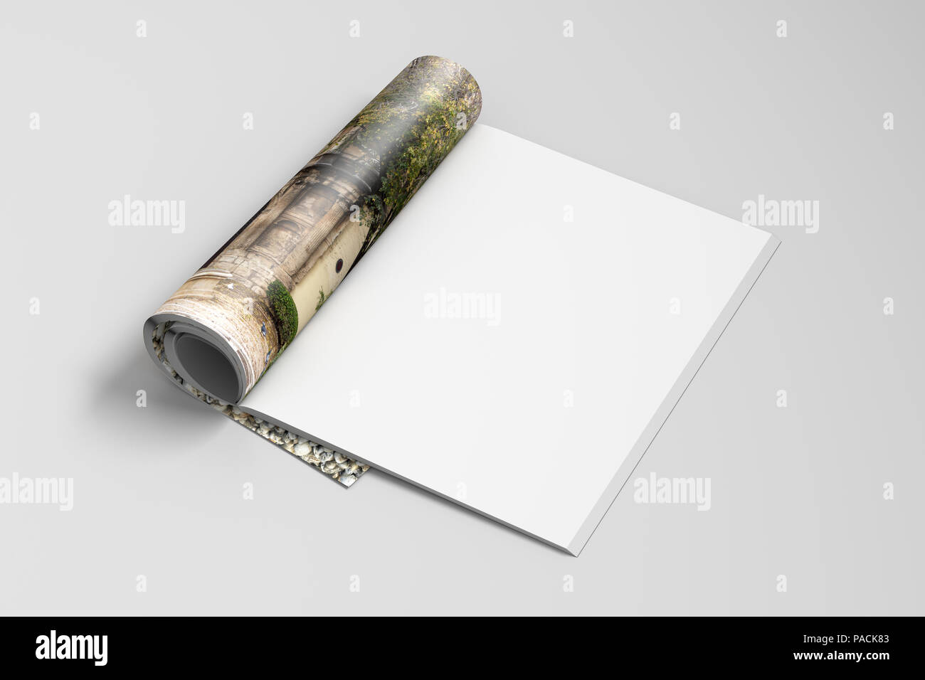 Blank magazine pages with glossy paper isolated on white background. 3d ...