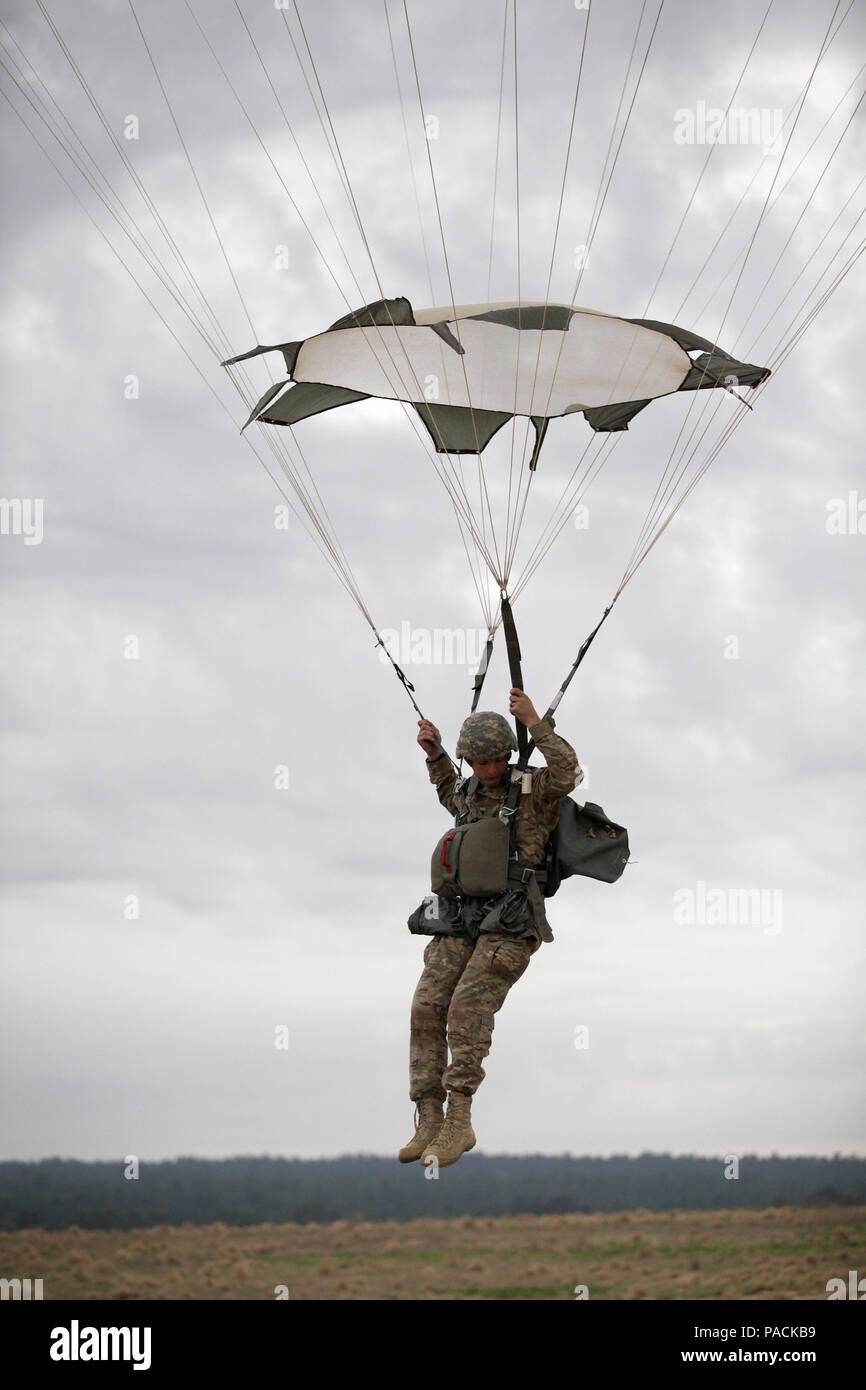 Spc. Ryan Burlison with 27th Engineer Battalion performs a static line ...