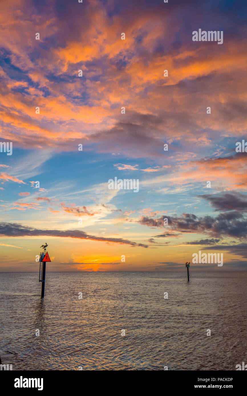 Colorful sunset over the Gulf of Mexico and the Gulf Intracoastal ...