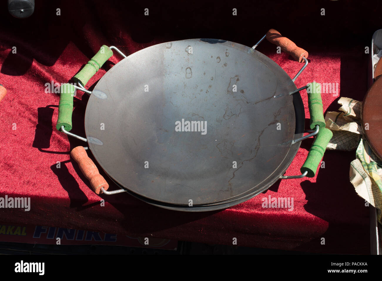 Metal pan as a cookware object in view Stock Photo - Alamy