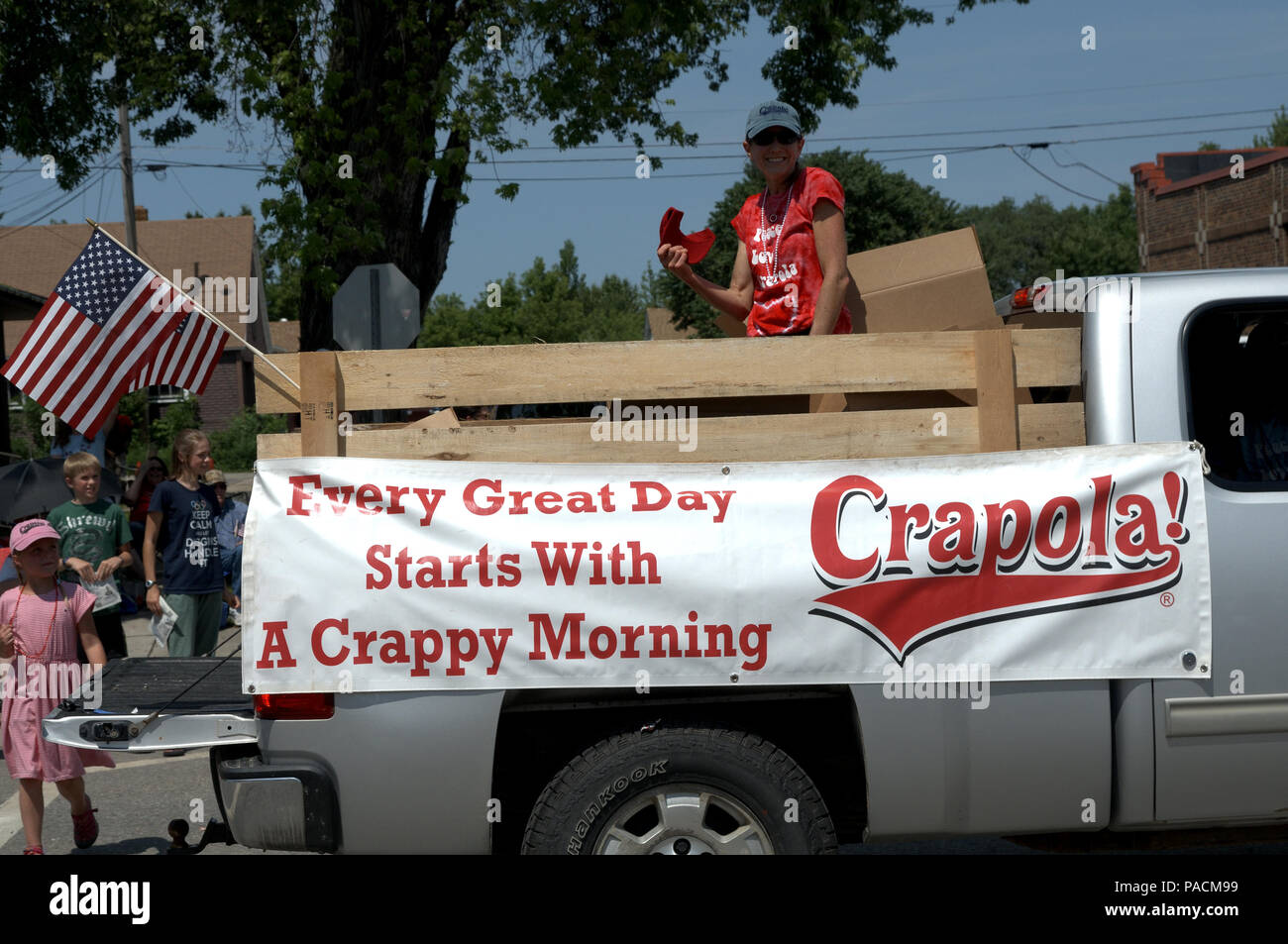 The Crapola float in a July 4th parade in Ely, Minnesota. Crapola is a ...