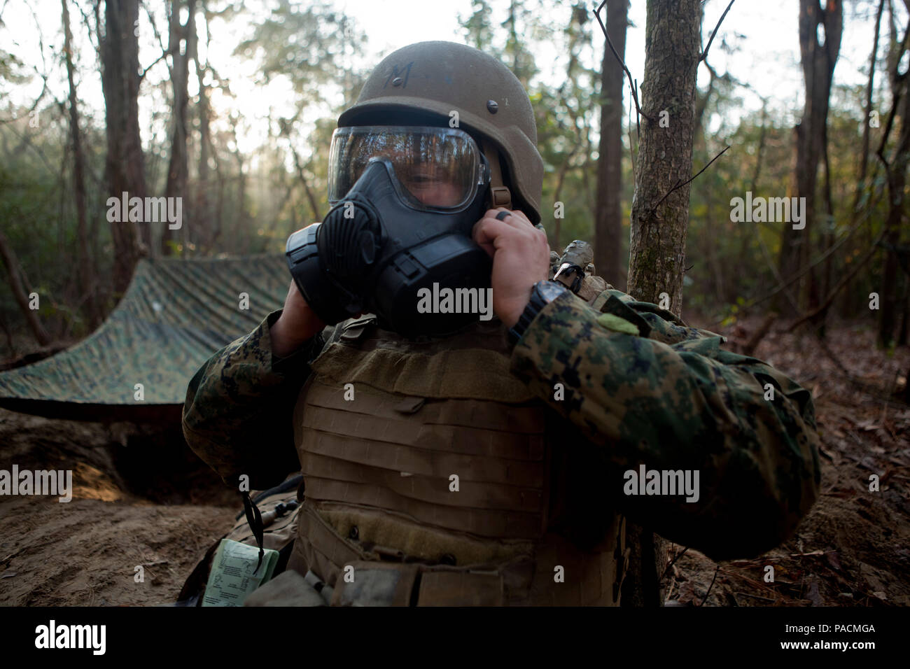A U.S. Navy Corpsman assigned to Field Medical Training Battalion East ...