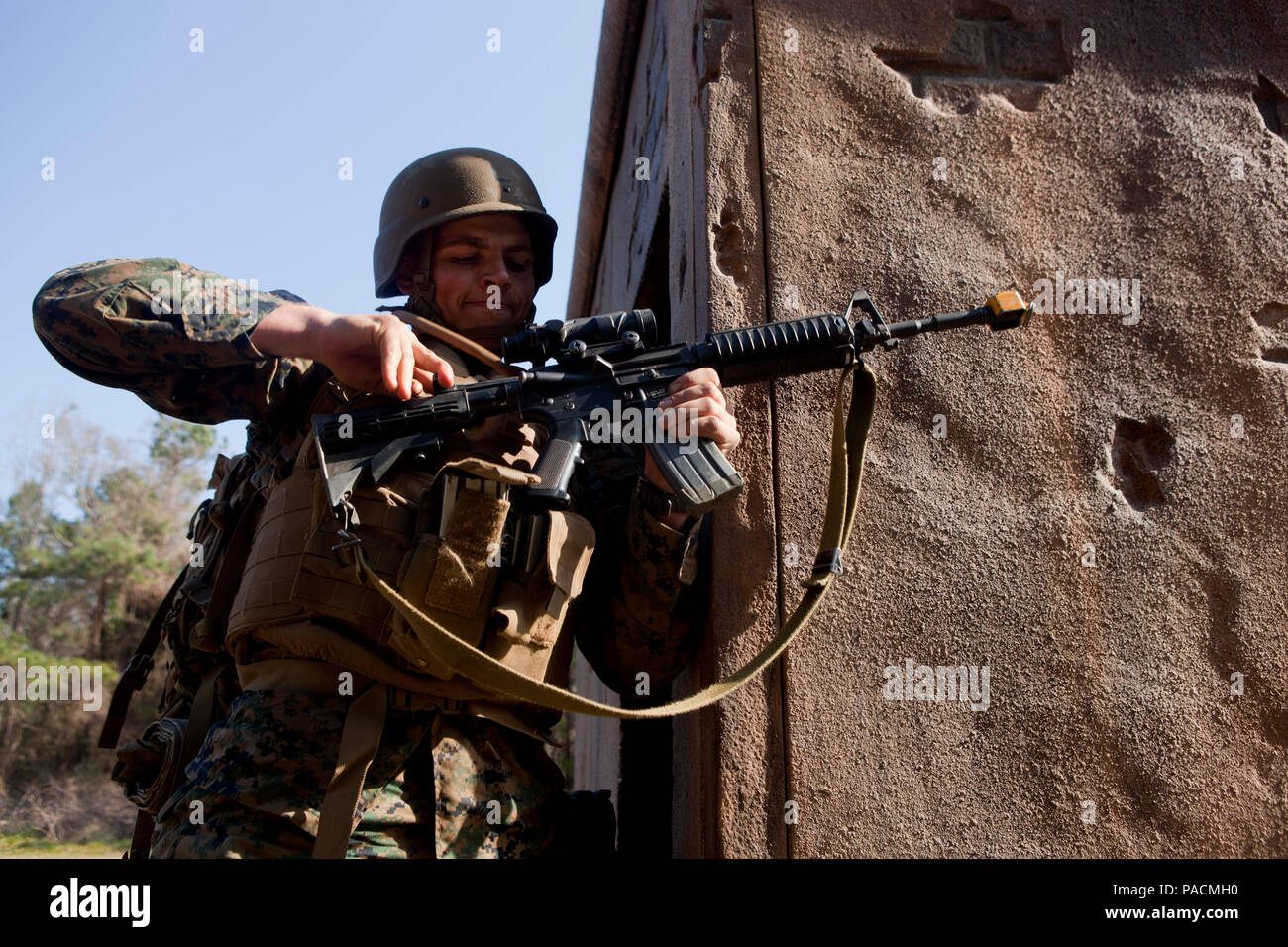 A U.S. Navy Corpsman assigned to Field Medical Training Battalion East ...
