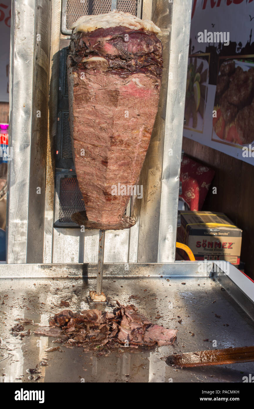 Traditional Turkish Doner Kebab on pole Stock Photo - Alamy