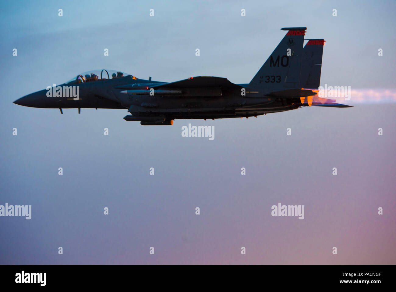 An F-15E Strike Eagle takes off from Mountain Home Air Force Base ...