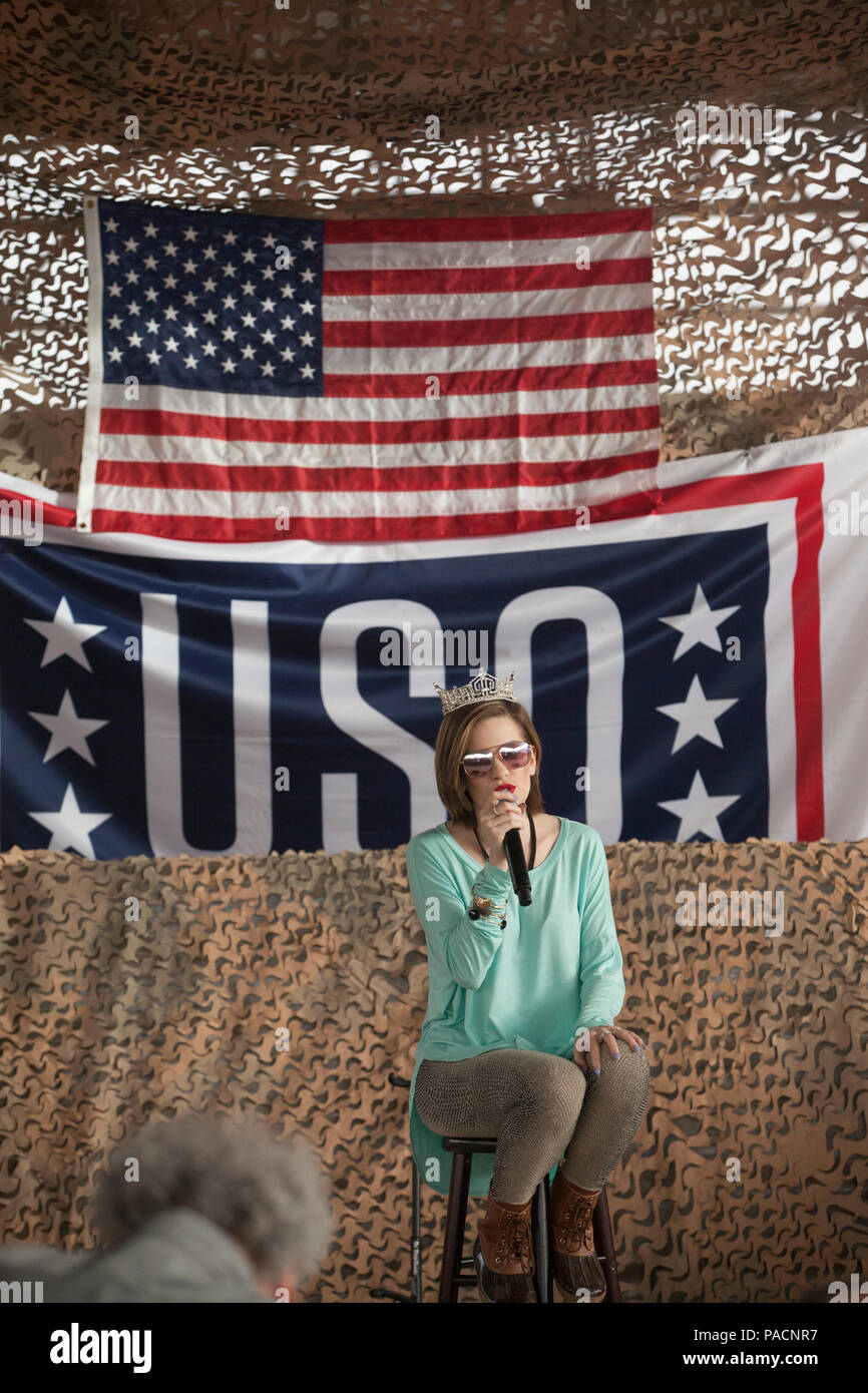 Miss America Betty Cantrell sings “Georgia on My Mind” during the USO ...