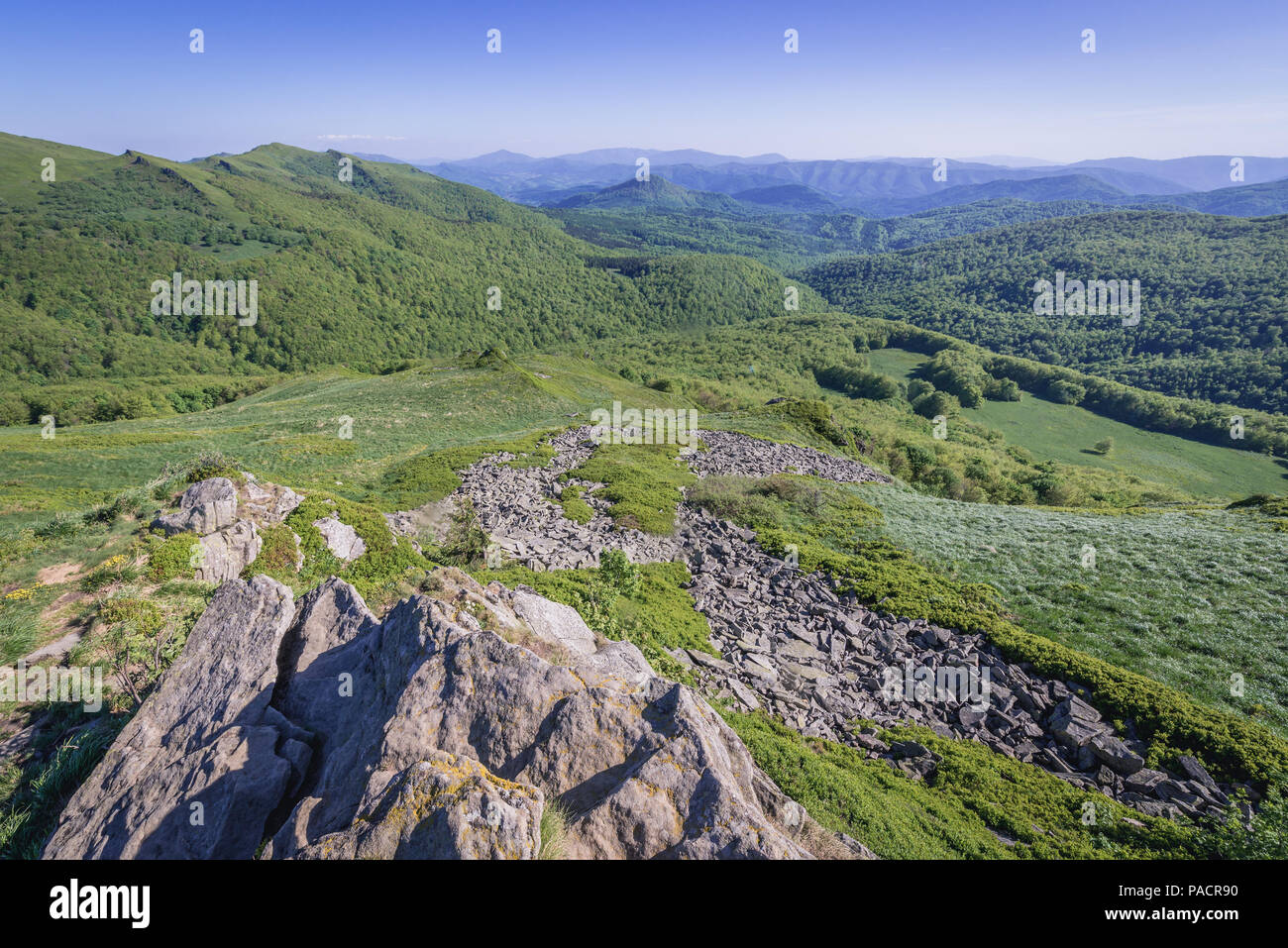 Aerial view in the Bieszczady Mountains in southern Poland, view from ...