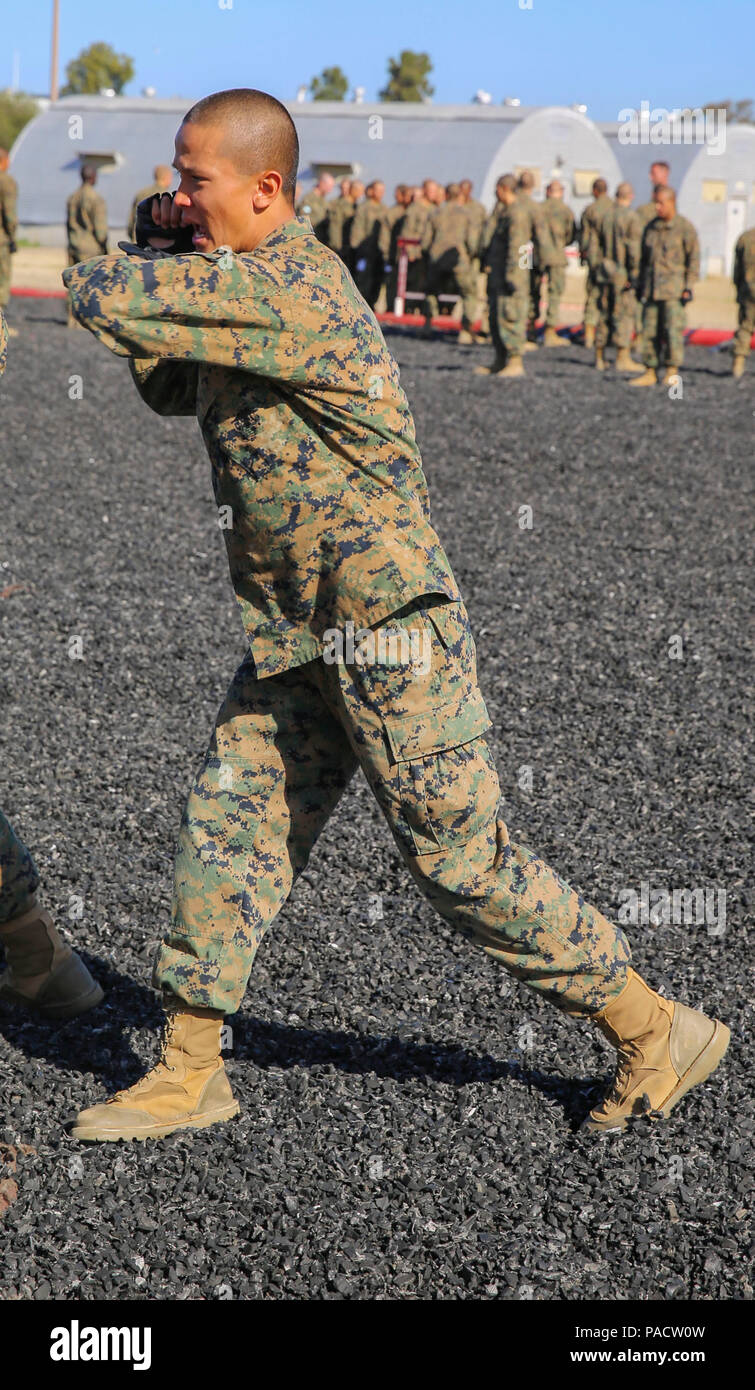 A recruit of Mike Company, 3rd Recruit Training Battalion, conducts a ...