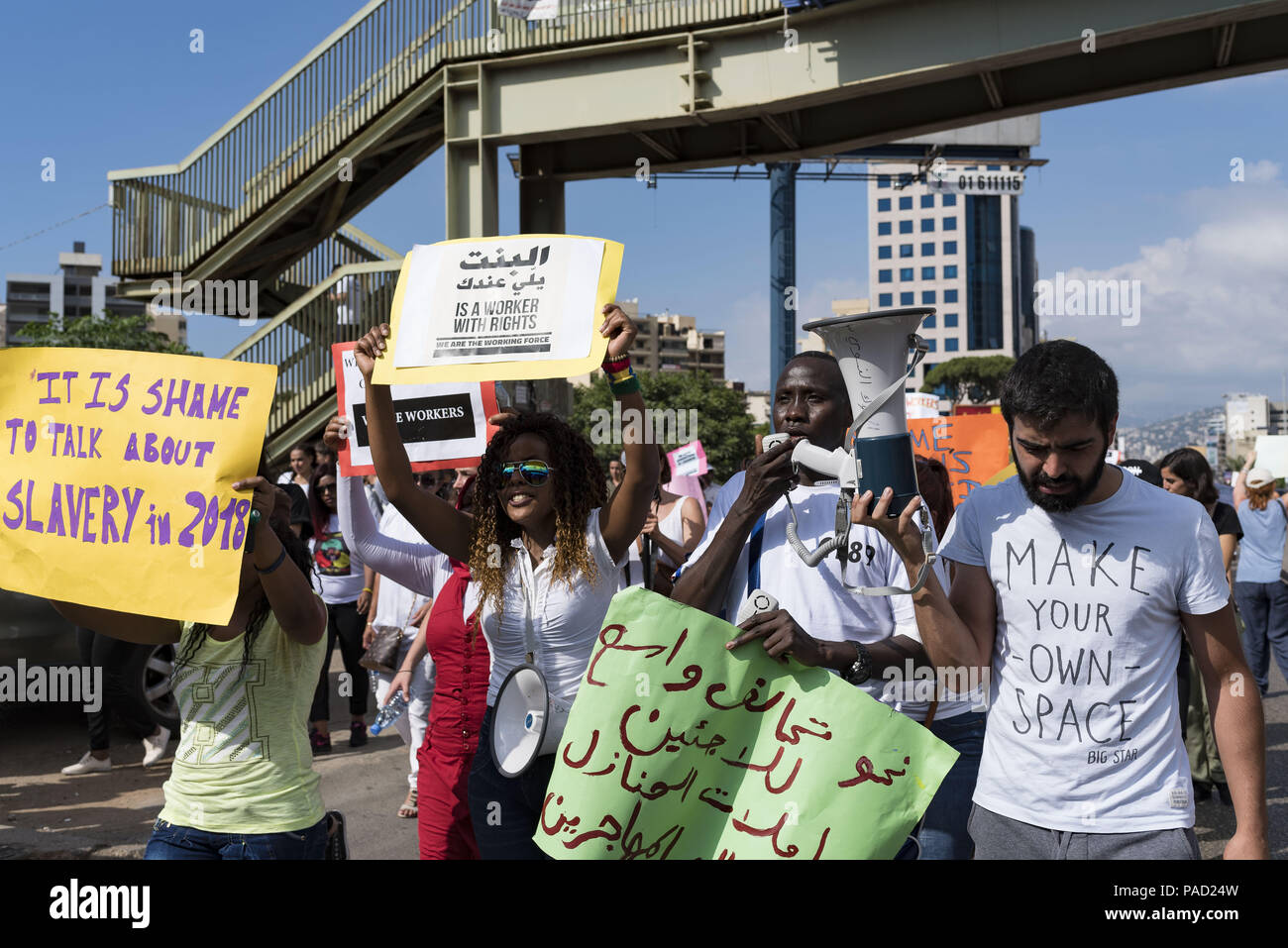 Beirut, Lebanon. 24th June, 2018. Protesters seen holding posters ...