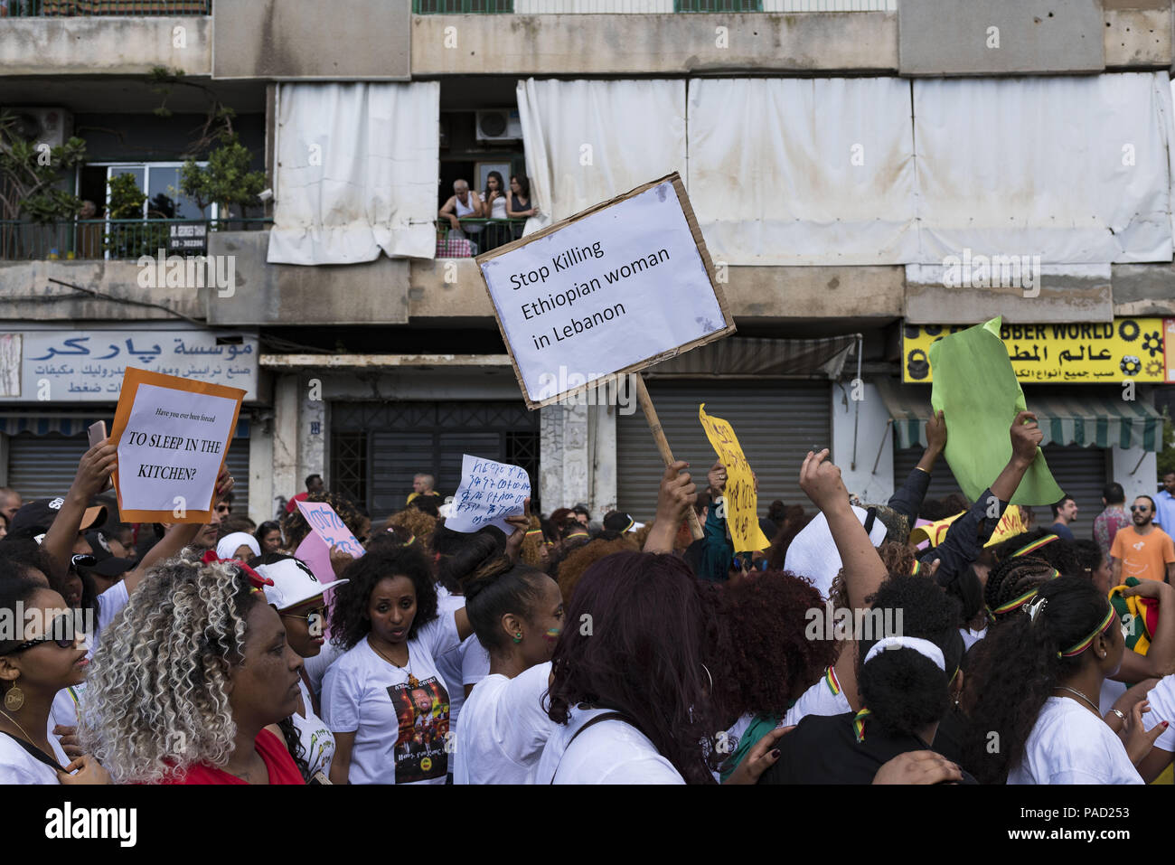 Beirut, Lebanon. 24th June, 2018. Protesters seen holding posters ...