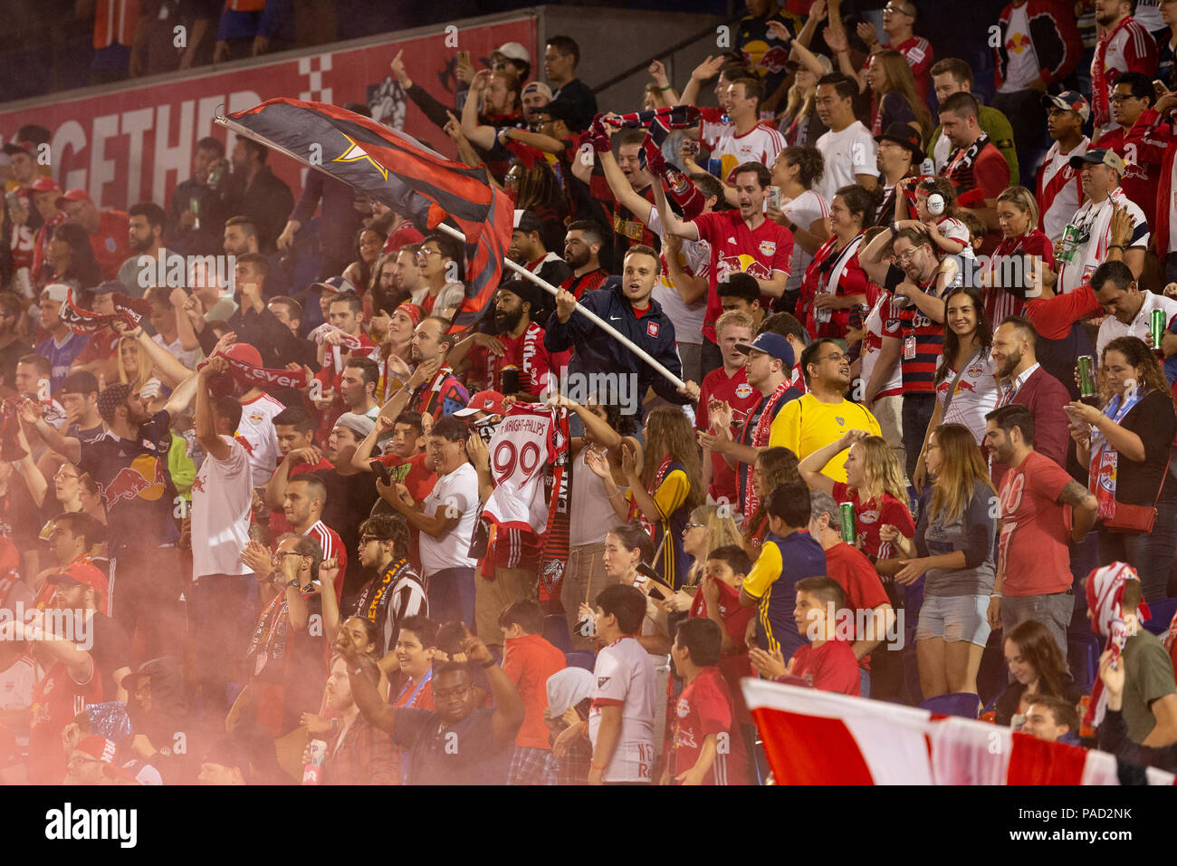 New Jersey, USA. 21 July 2018. Red Bulls fans celebrate goal scored by ...