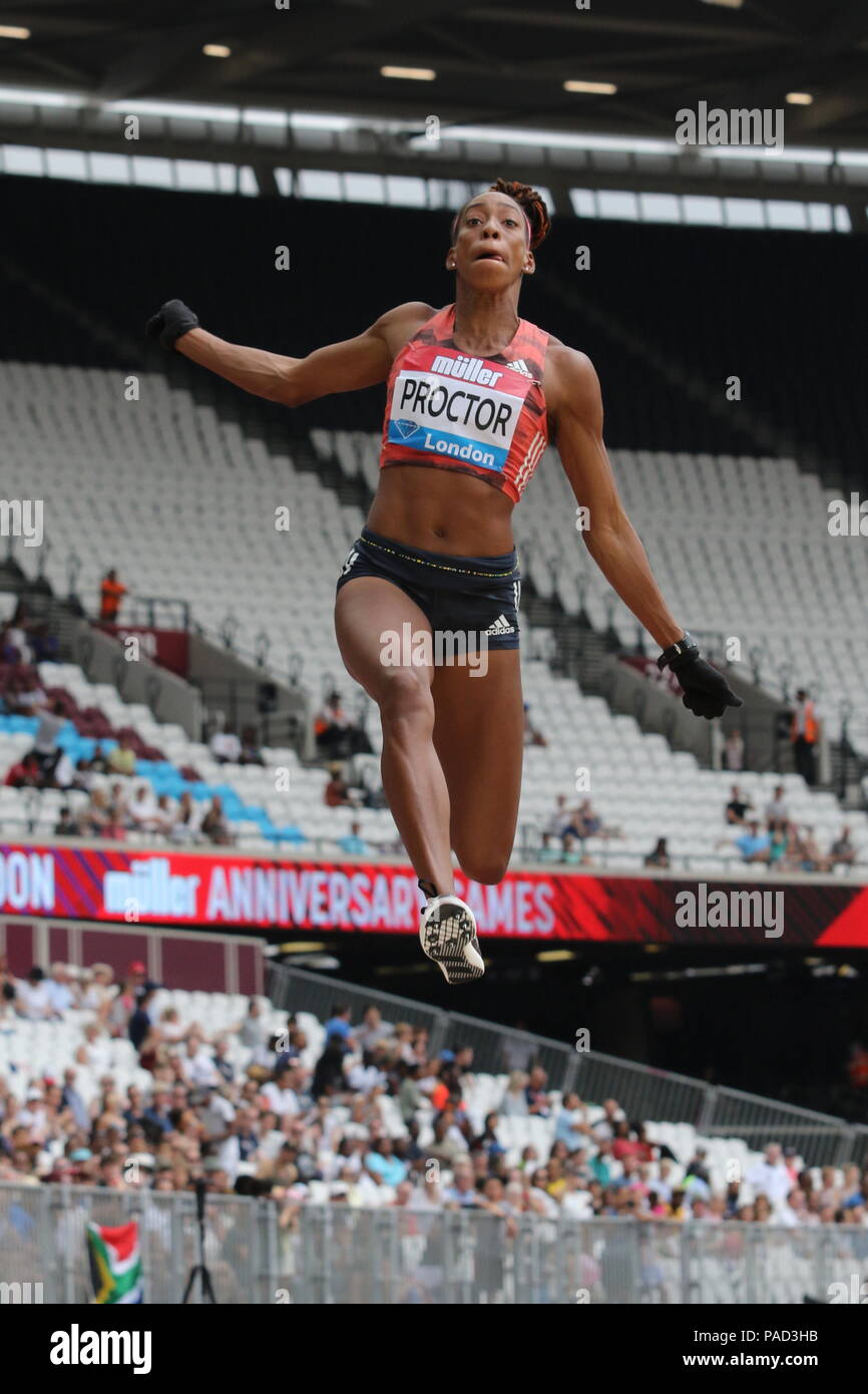 London, UK. 21st July, 2018. Shara PROCTOR (GBR) as she jumps to win ...