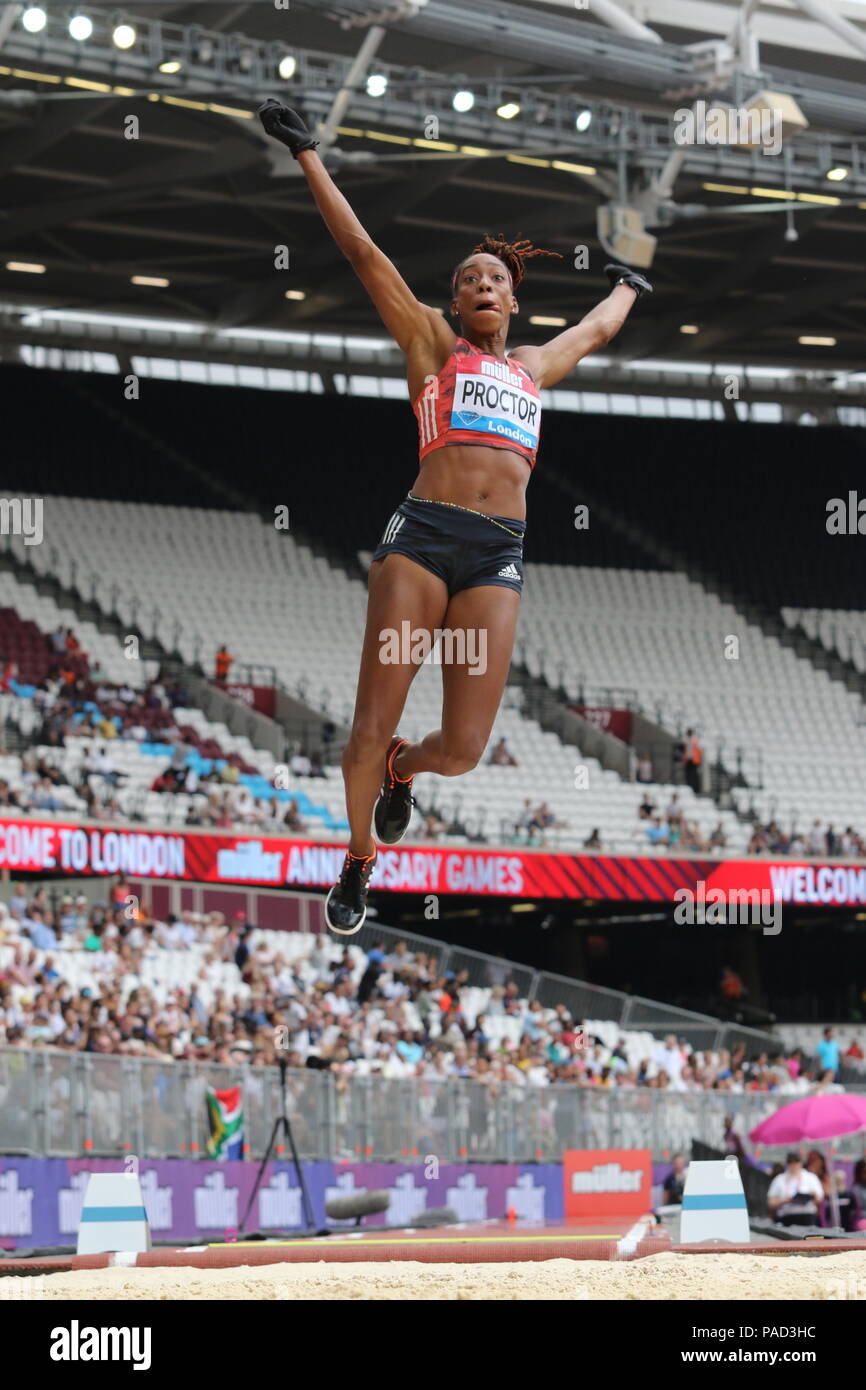 London, UK. 21st July, 2018. Shara PROCTOR (GBR) as she jumps to win ...