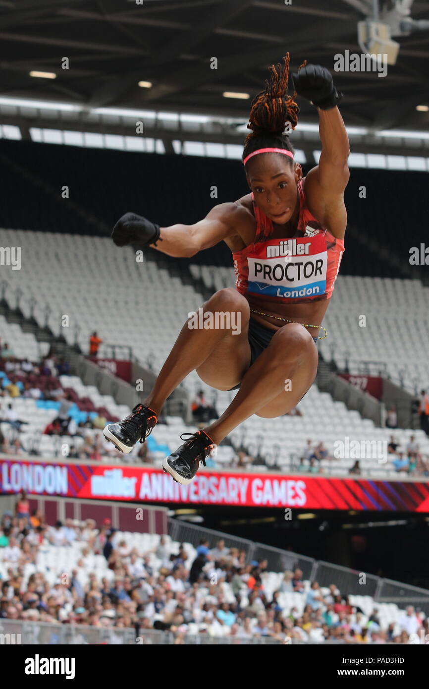 London, UK. 21st July, 2018. Shara PROCTOR (GBR) as she jumps to win ...