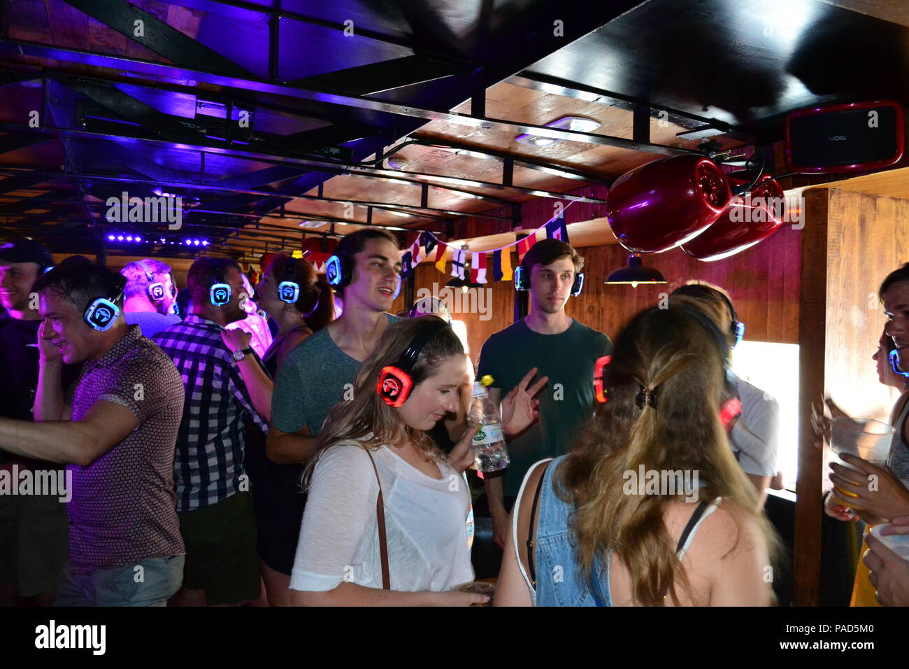 Bristol, UK. 21st July, 2018. Silent Disco on the Thekla at Bristol ...