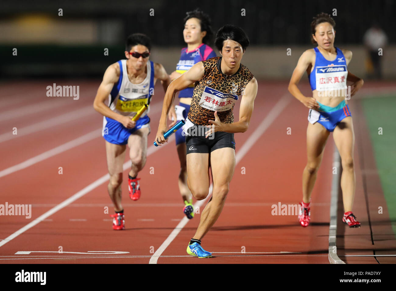 Kanagawa, Japan. 21st July, 2018. (L to R) Kazushi Kimura, Konomi Takeishi, Kota Wakabayashi ...