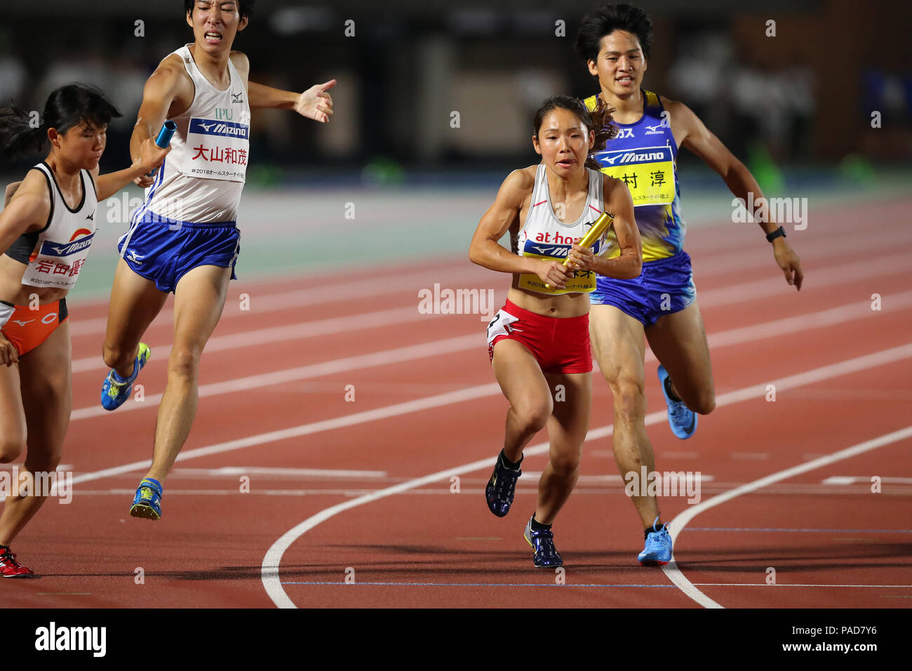 Kanagawa, Japan. 21st July, 2018. (L to R) Yuna Iwata, Kazushige Oyama, Asami Shintaku, Jun ...