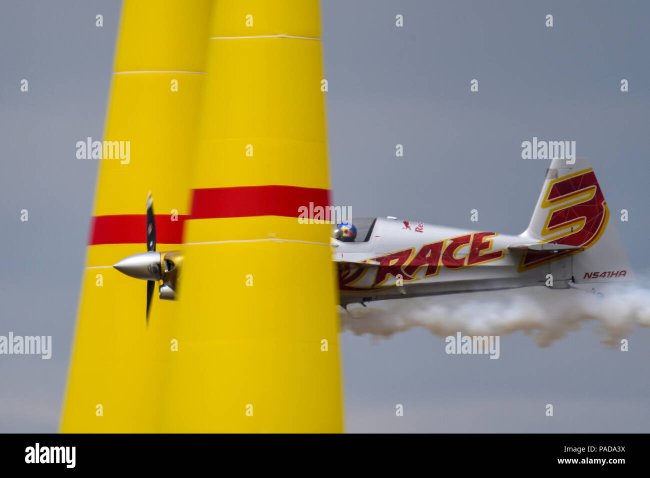 Red Bull Air Race demonstration at the Farnborough International ...