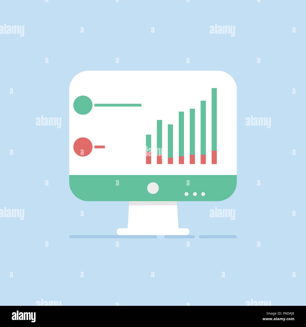 Flat monitor icon, statistics analysis on a blue background Stock ...