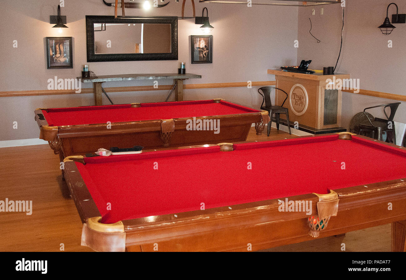New pool tables in the newly renovated Trail's End Event Center await ...
