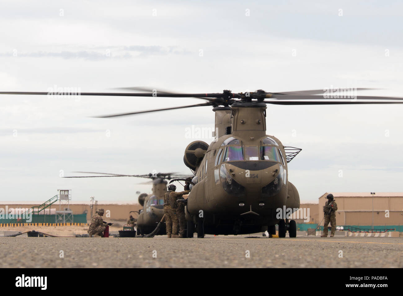 Two Army National Guard CH-47 Chinook helicopters from Company B, 1st ...