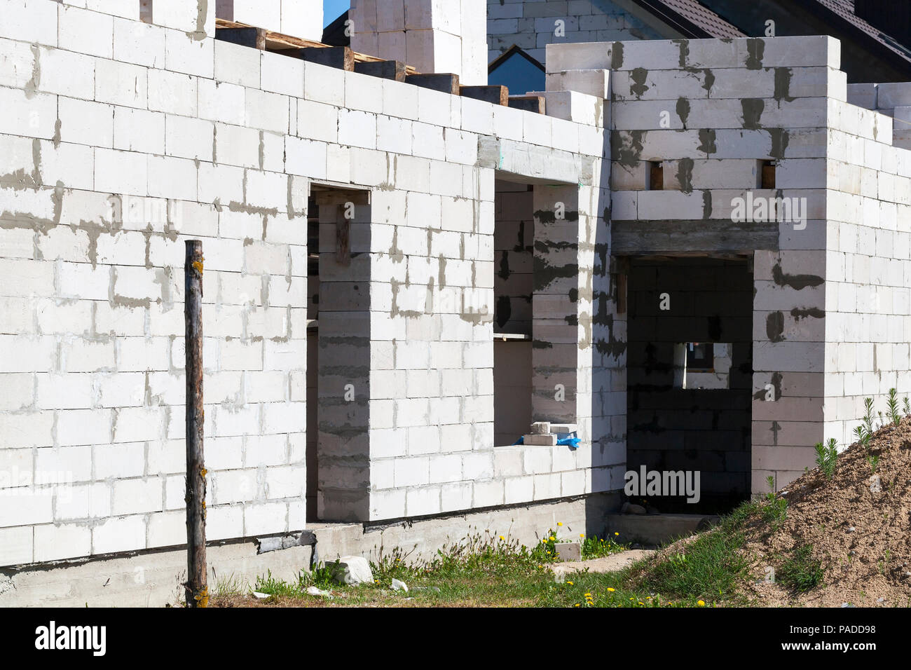 The first floor built of white gas silicate blocks of a house for ...