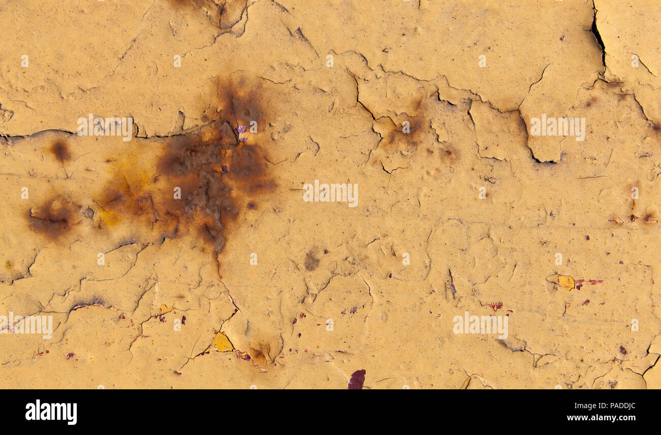 part of the old metal painted structure, on which rust formed, closeup ...