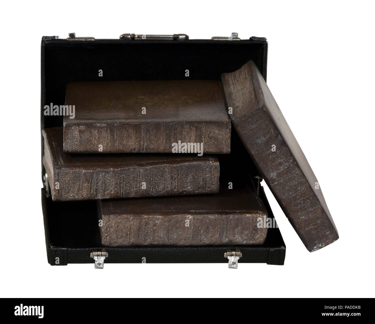 Leather briefcase full of books - path included Stock Photo - Alamy