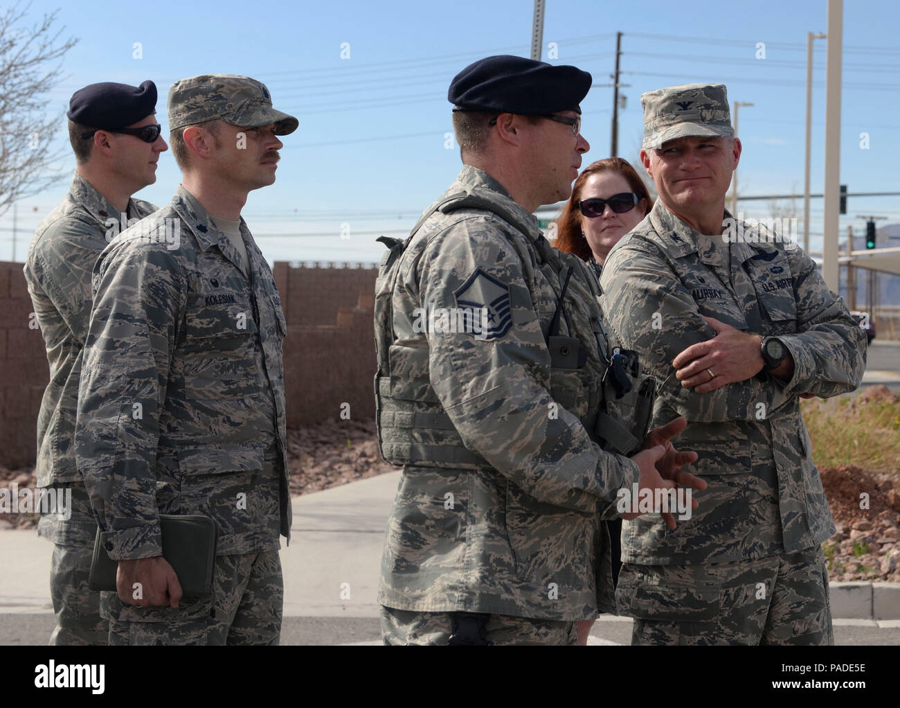 Col. Paul Murray, 99th Air Base Wing commander, reviews security ...