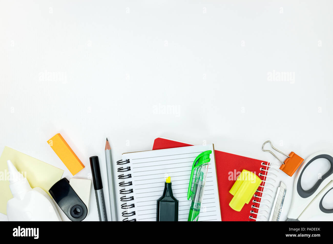 office stationary and accessories on white table background with copy ...