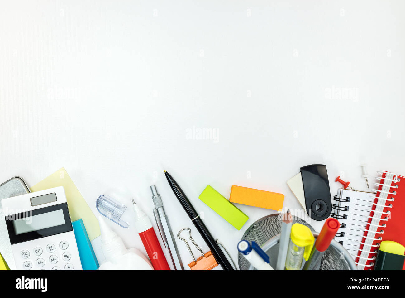 set of stationary tools for office. office supplies on white background ...