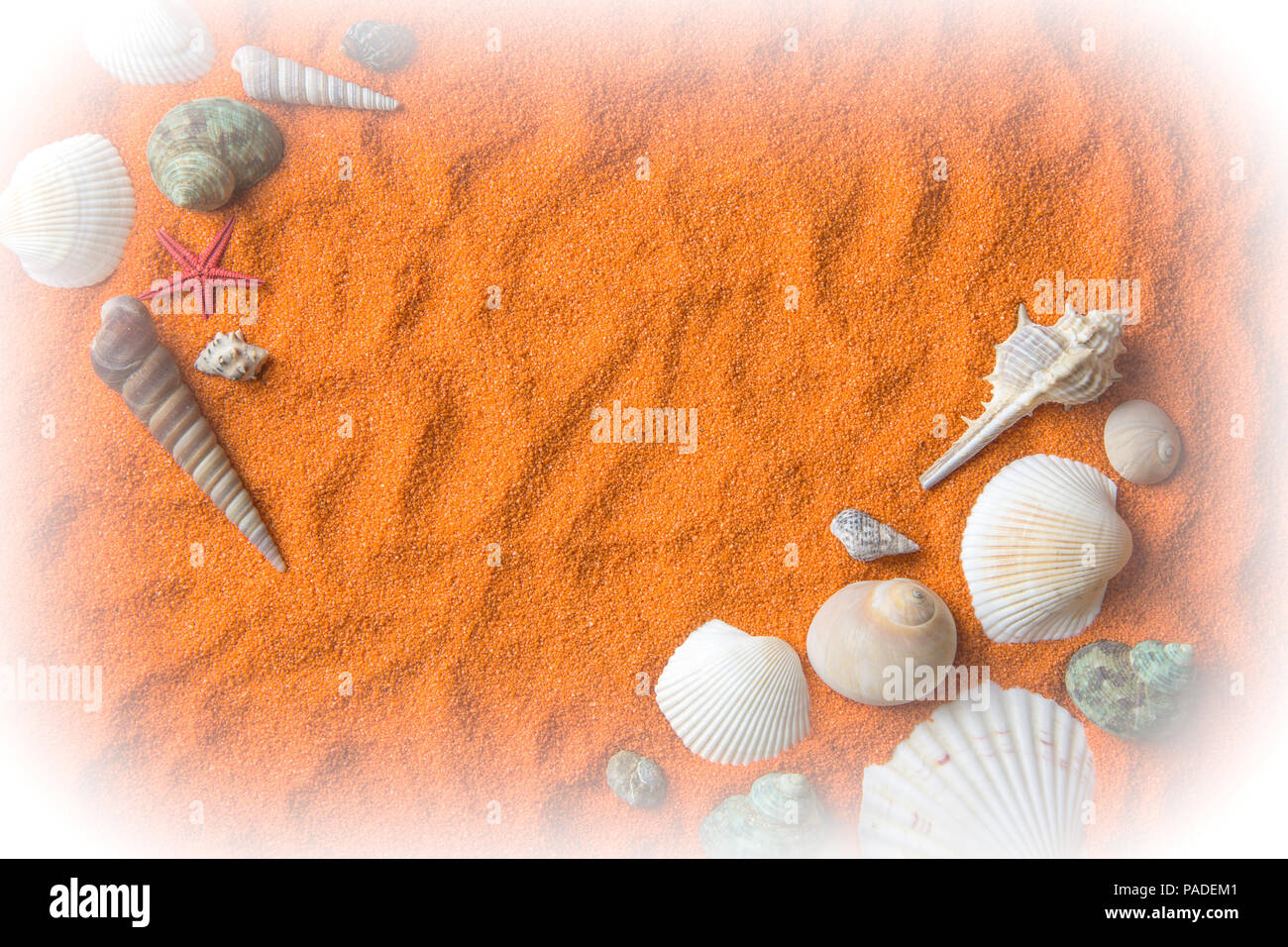 Beautiful background consisting of colored sand, shells, stones and ...