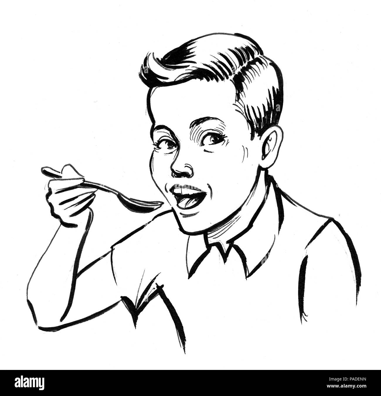 Boy not wanting to eat breakfast Cut Out Stock Images & Pictures - Alamy