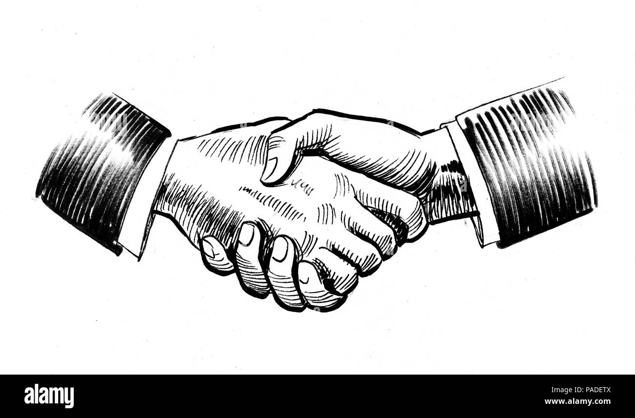 Handshake. Ink black and white illustration Stock Photo - Alamy