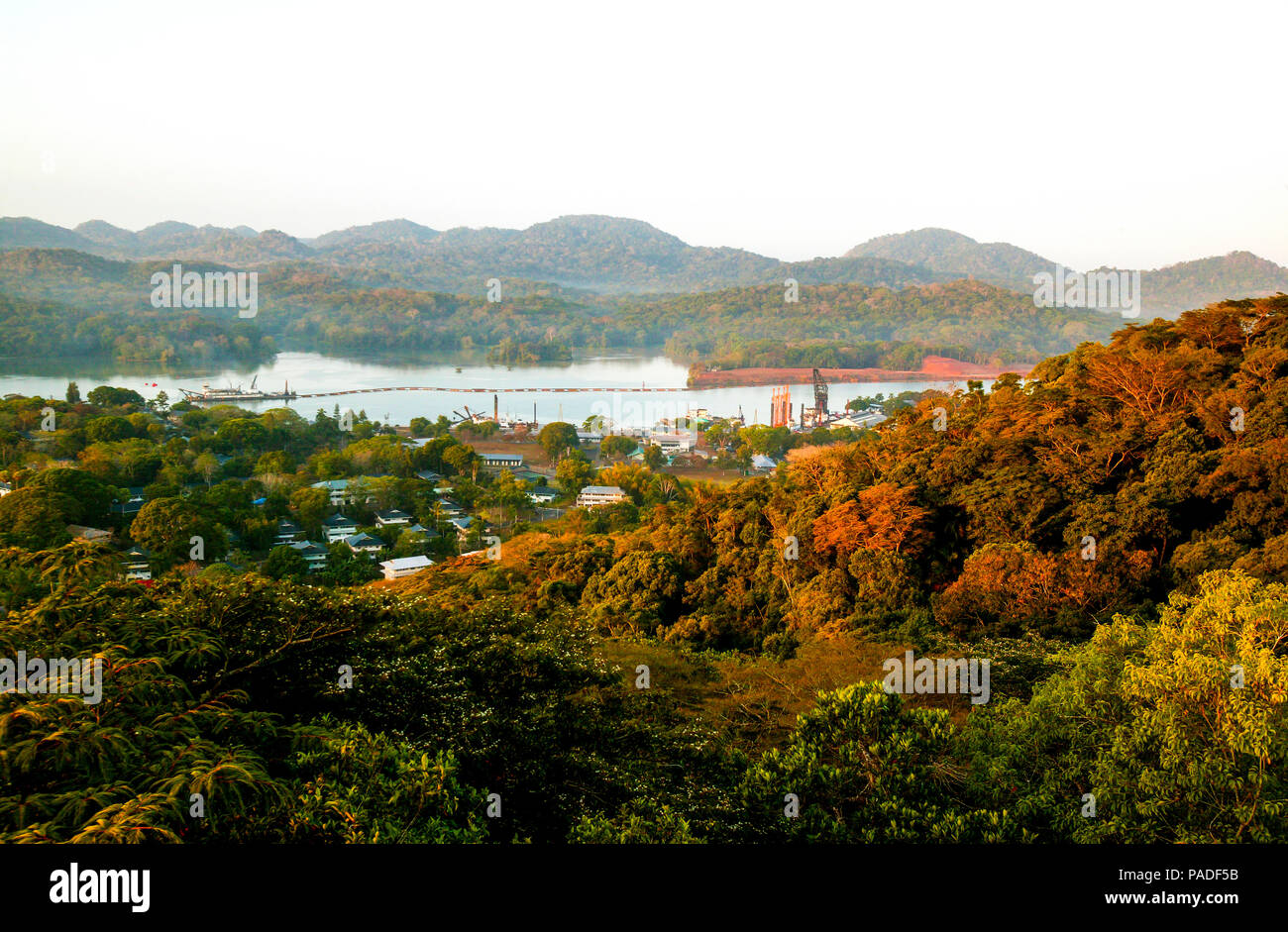 View over the town of Gamboa, rainforest and the Panama Canal, Republic ...