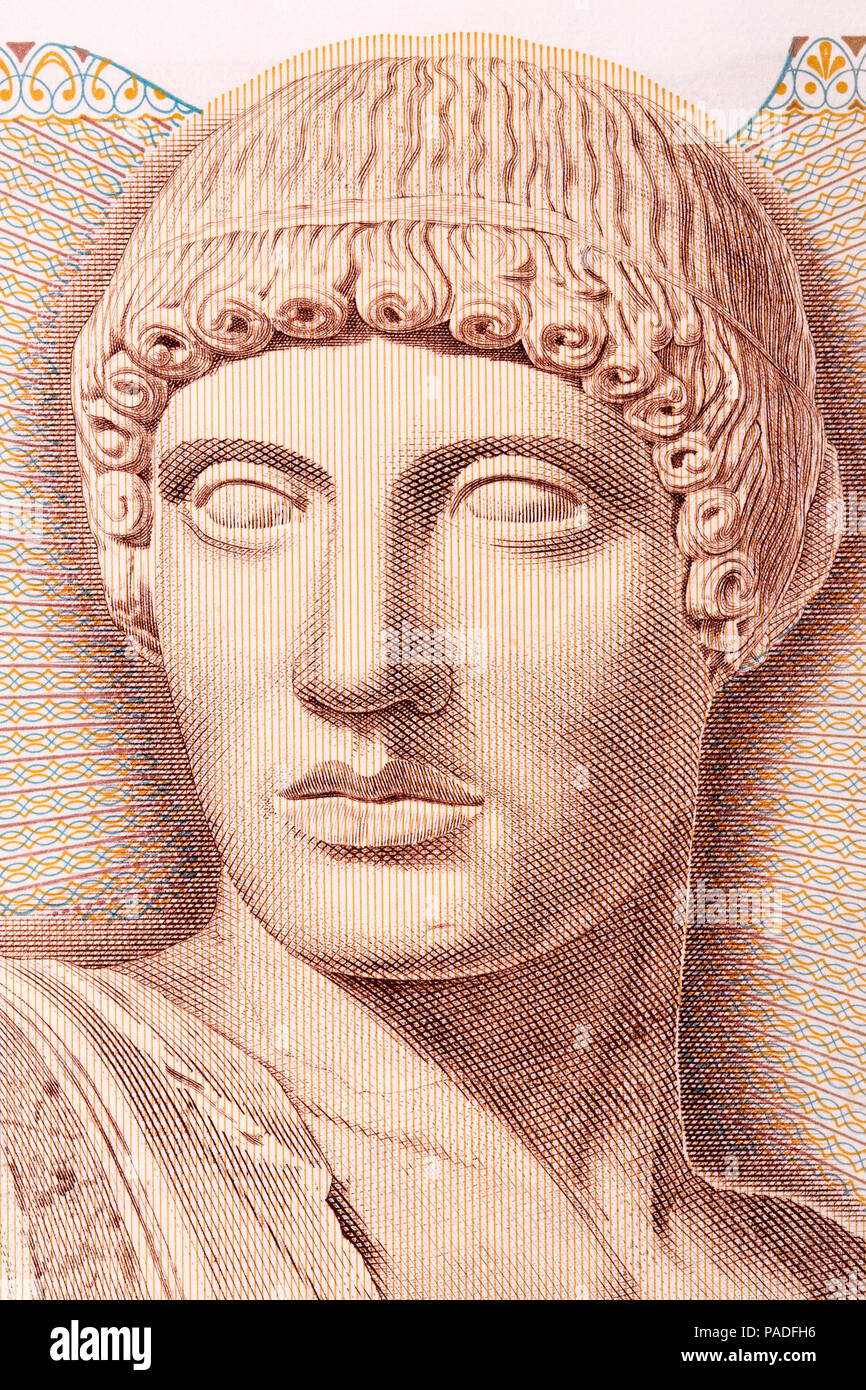 Apollo portrait from Greek money Stock Photo - Alamy