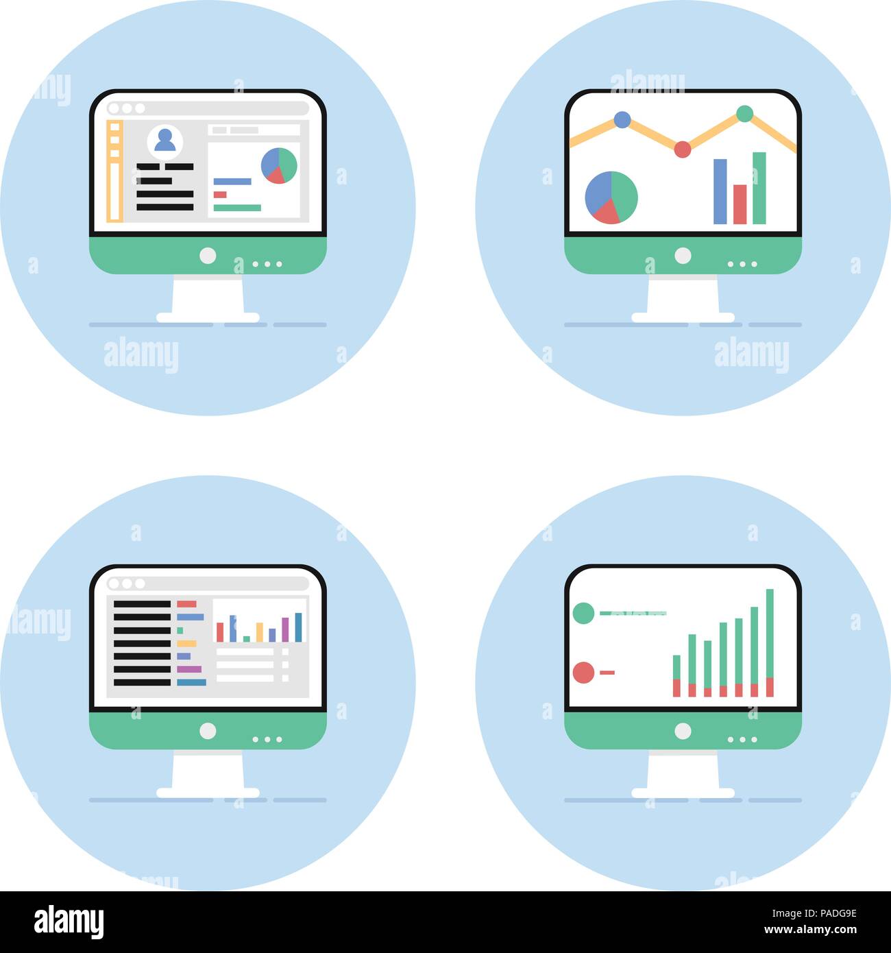 Monitoring of analytics icons on a white background Stock Vector Image ...