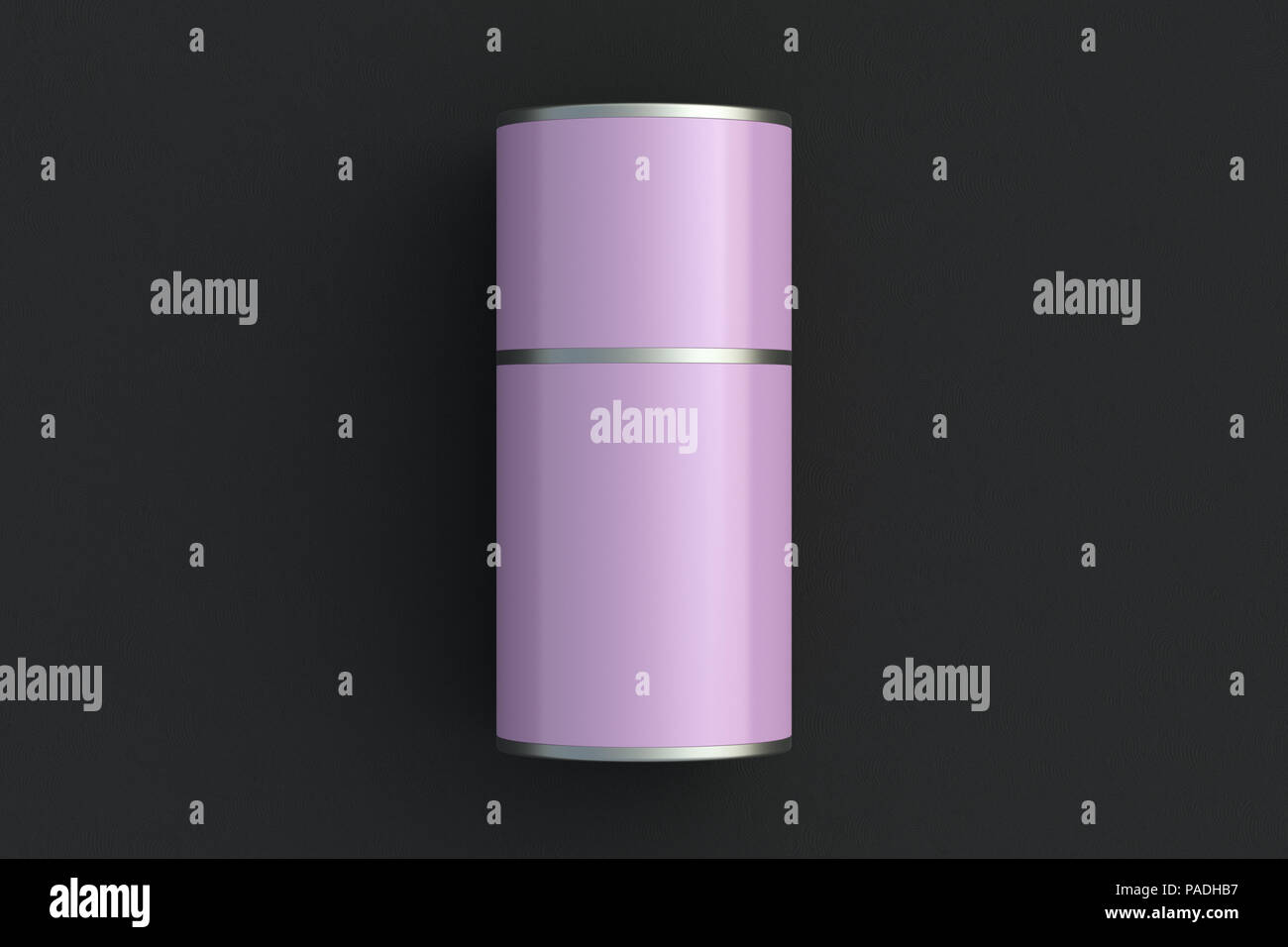 Blank closed pink tube container packaging lies on black background. 3d ...
