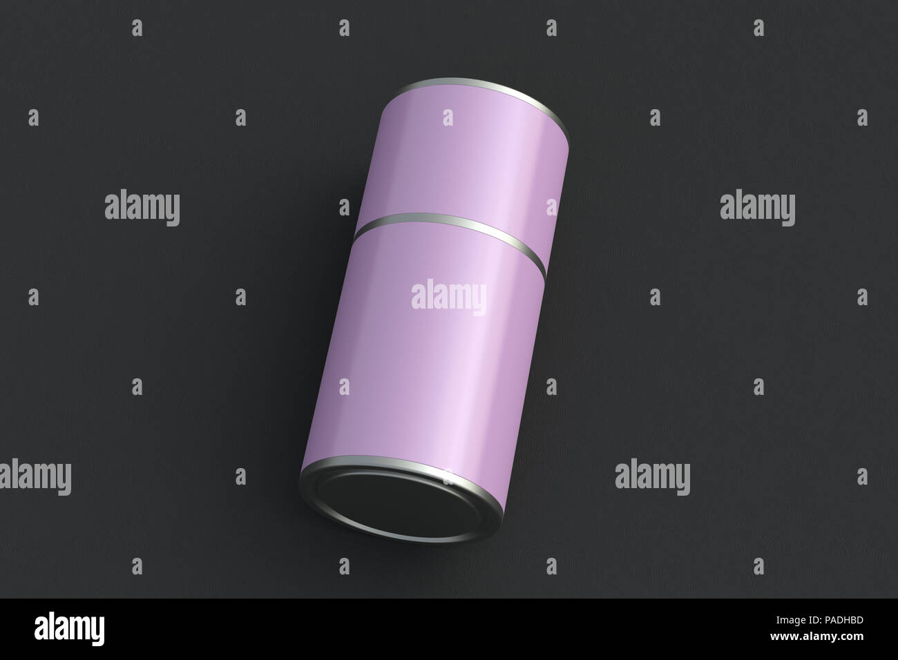 Blank closed pink tube container packaging lies on black background. 3d ...
