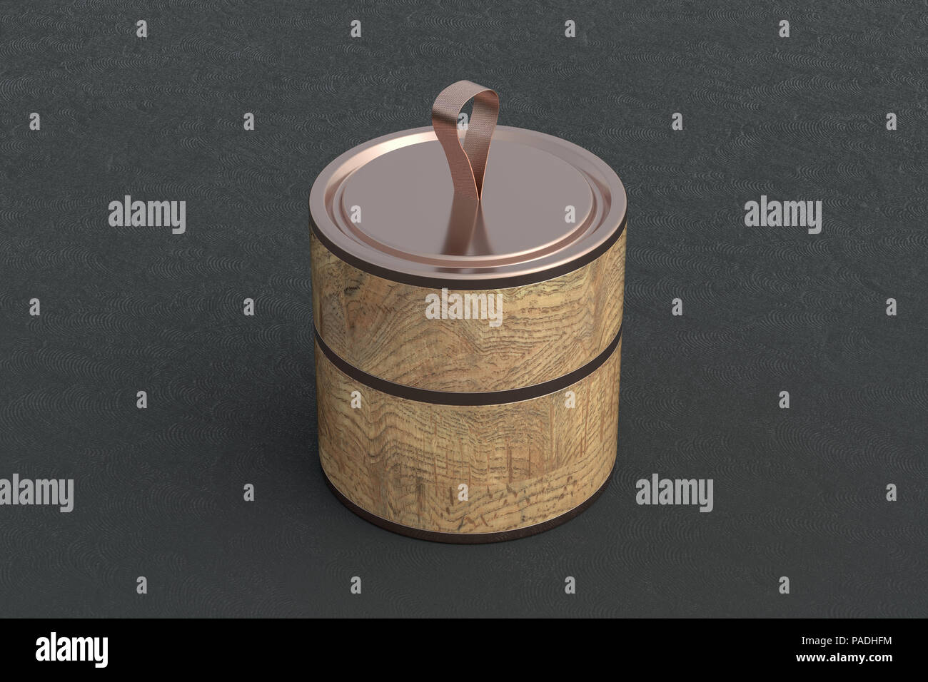 Blank closed wooden short tube container packaging on black background ...