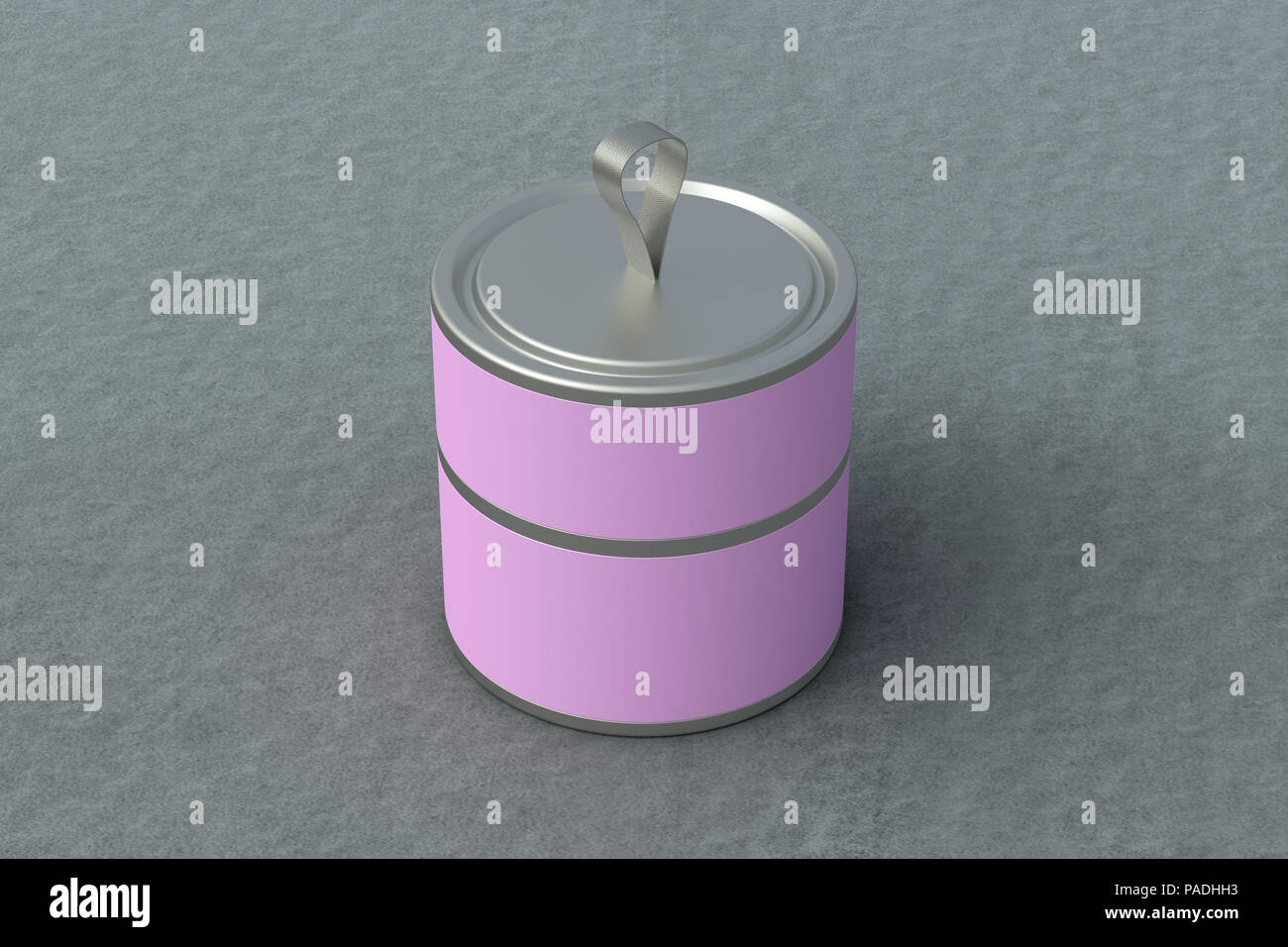 Blank closed pink short tube container packaging on gray background. 3d ...