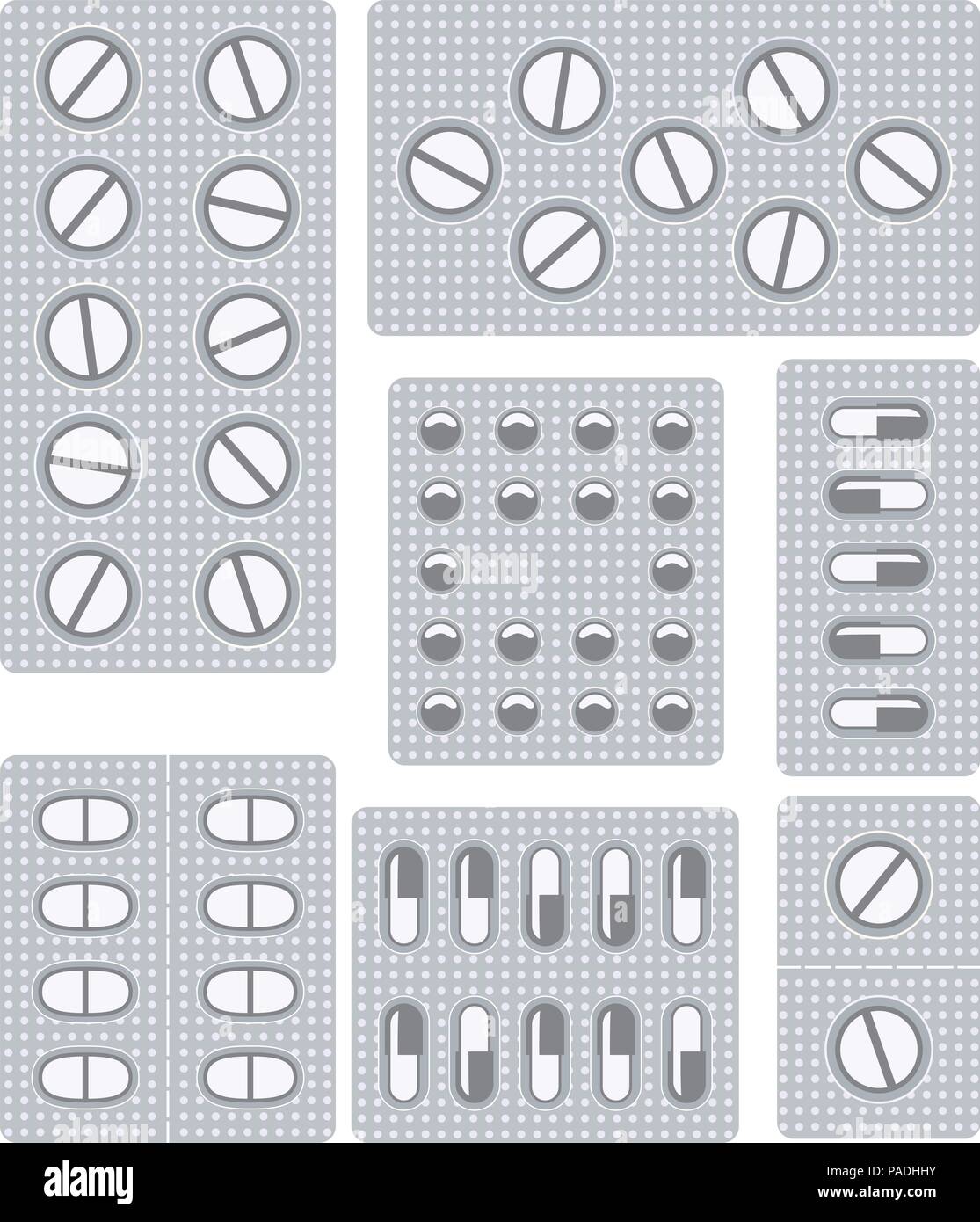 vector set of pills, tablets and capsules in blisters, flat icons ...